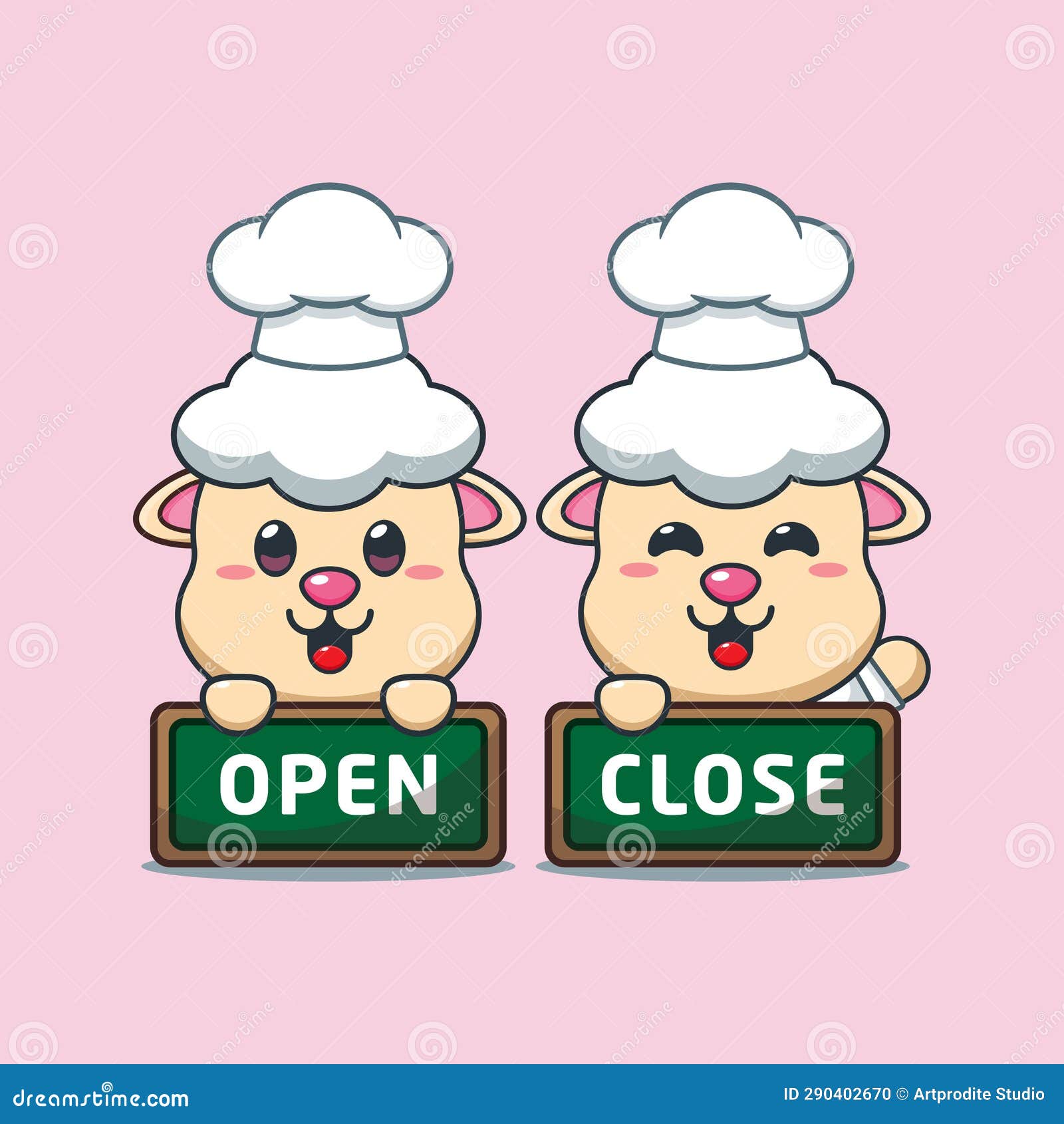 Chef Sheep Cartoon Vector with Open and Close Board. Stock Vector ...
