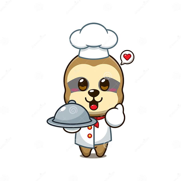 Chef Sloth Cartoon Vector with Dish. Stock Vector - Illustration of ...