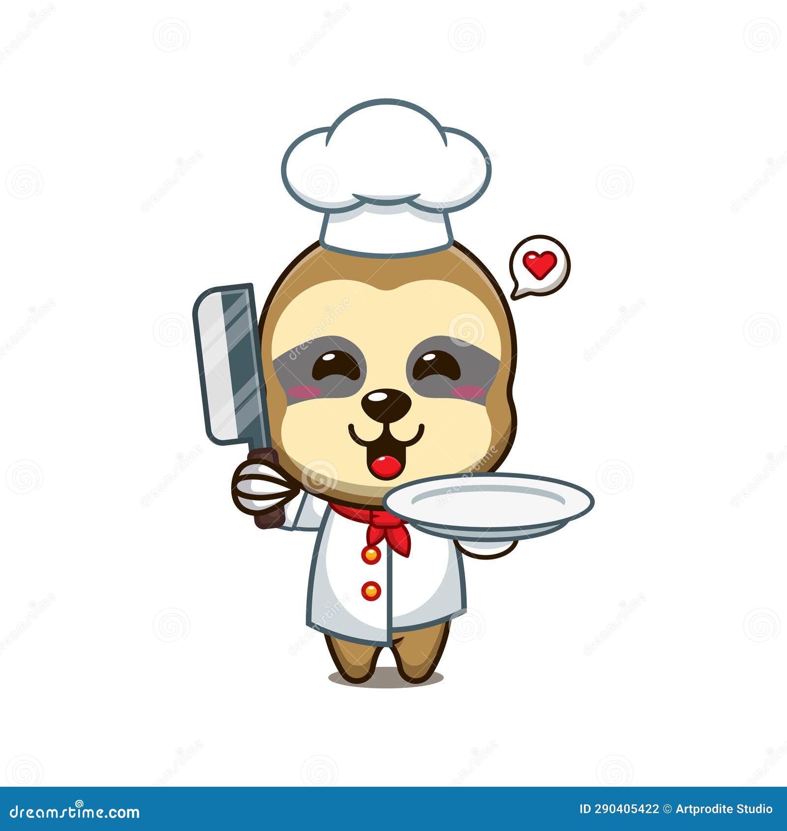 Chef Sloth Cartoon Vector with Knife and Plate. Stock Vector ...