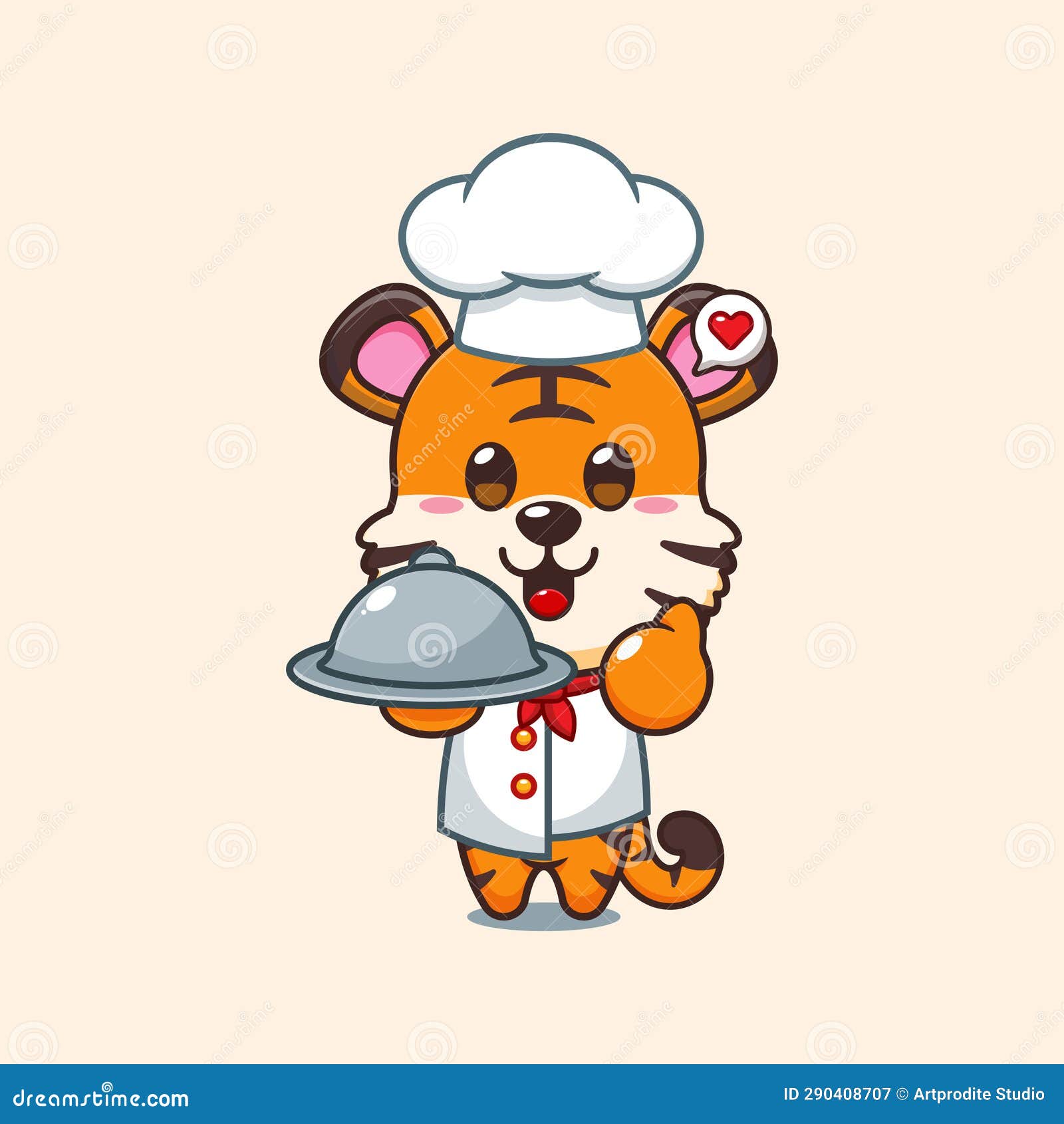 Chef Tiger Cartoon Vector with Dish. Stock Vector - Illustration of ...