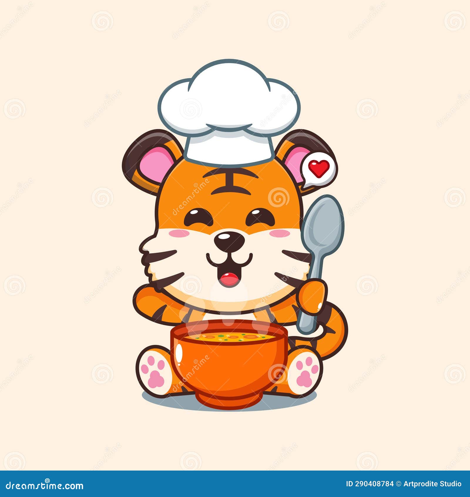 Chef Tiger Cartoon Vector With Dish. | CartoonDealer.com #290408707