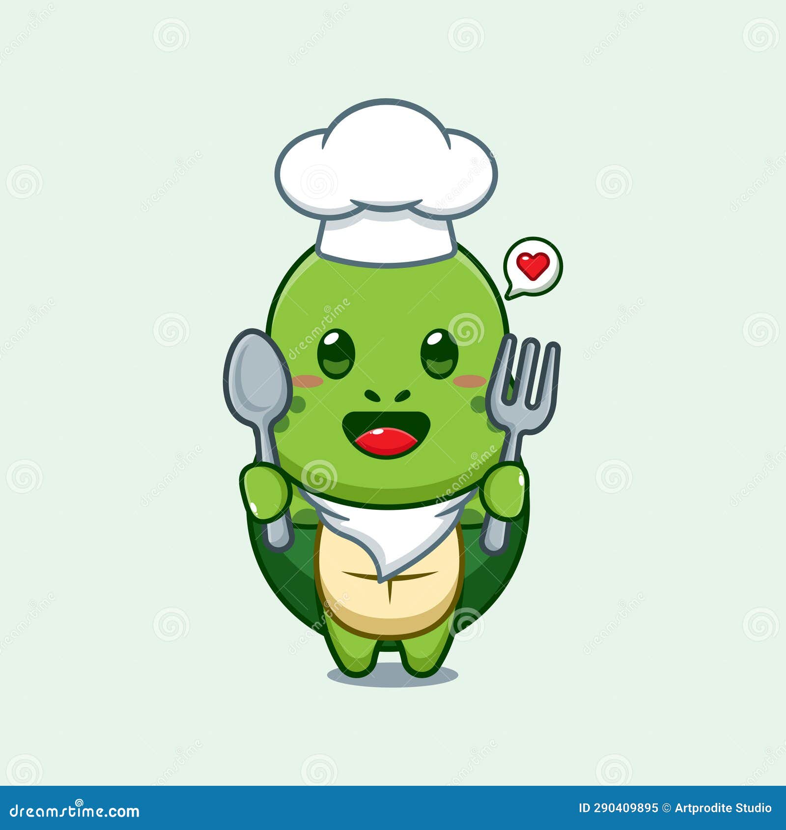 Chef Turtle Cartoon Vector Holding Spoon and Fork. Stock Vector ...