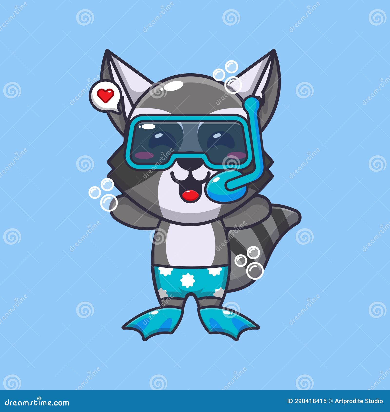 Cute Raccoon Diving Cartoon Mascot Character Illustration. Stock Vector ...