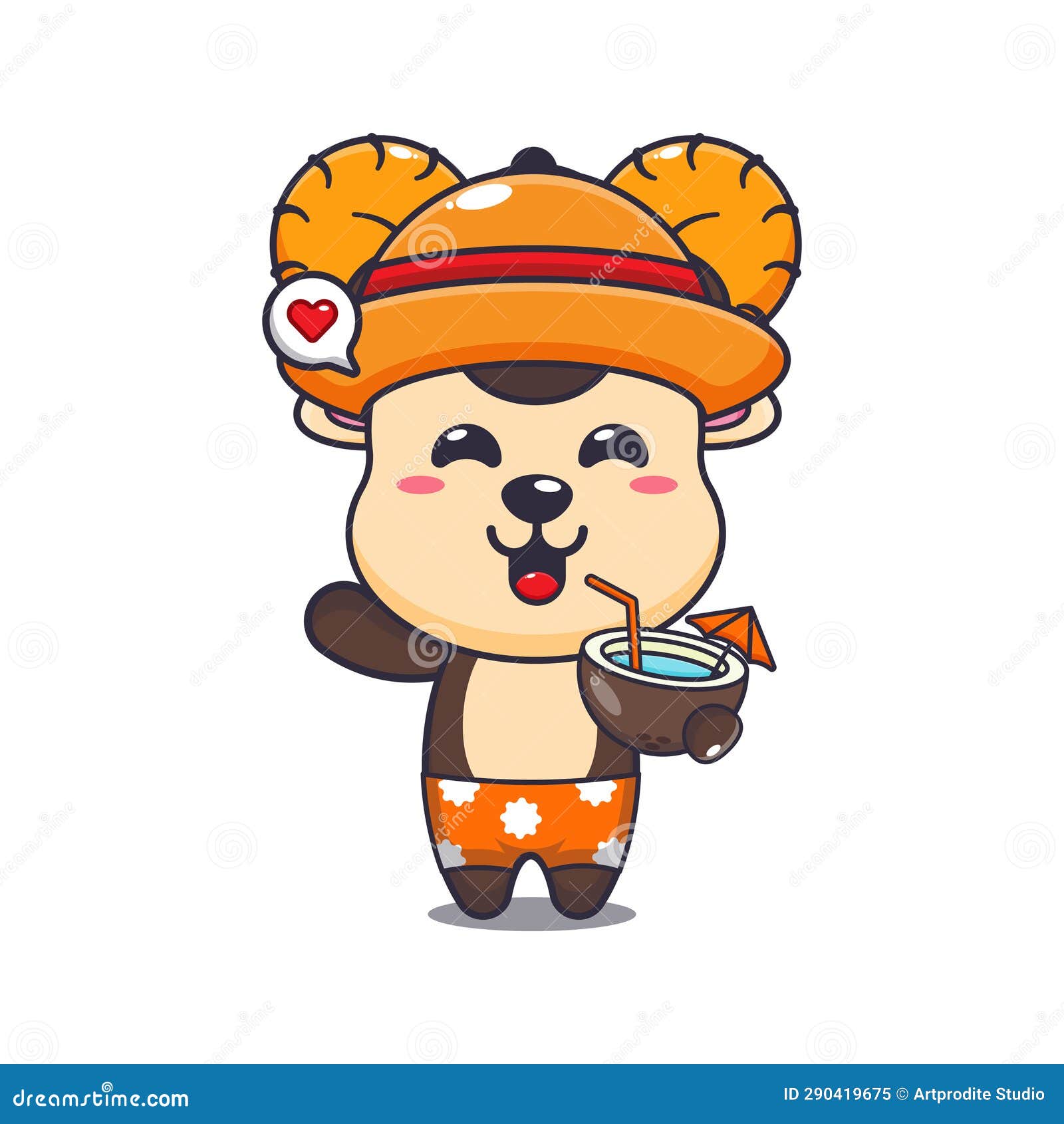 Cute Ram Sheep Drink Coconut Cartoon Illustration. Stock Vector ...