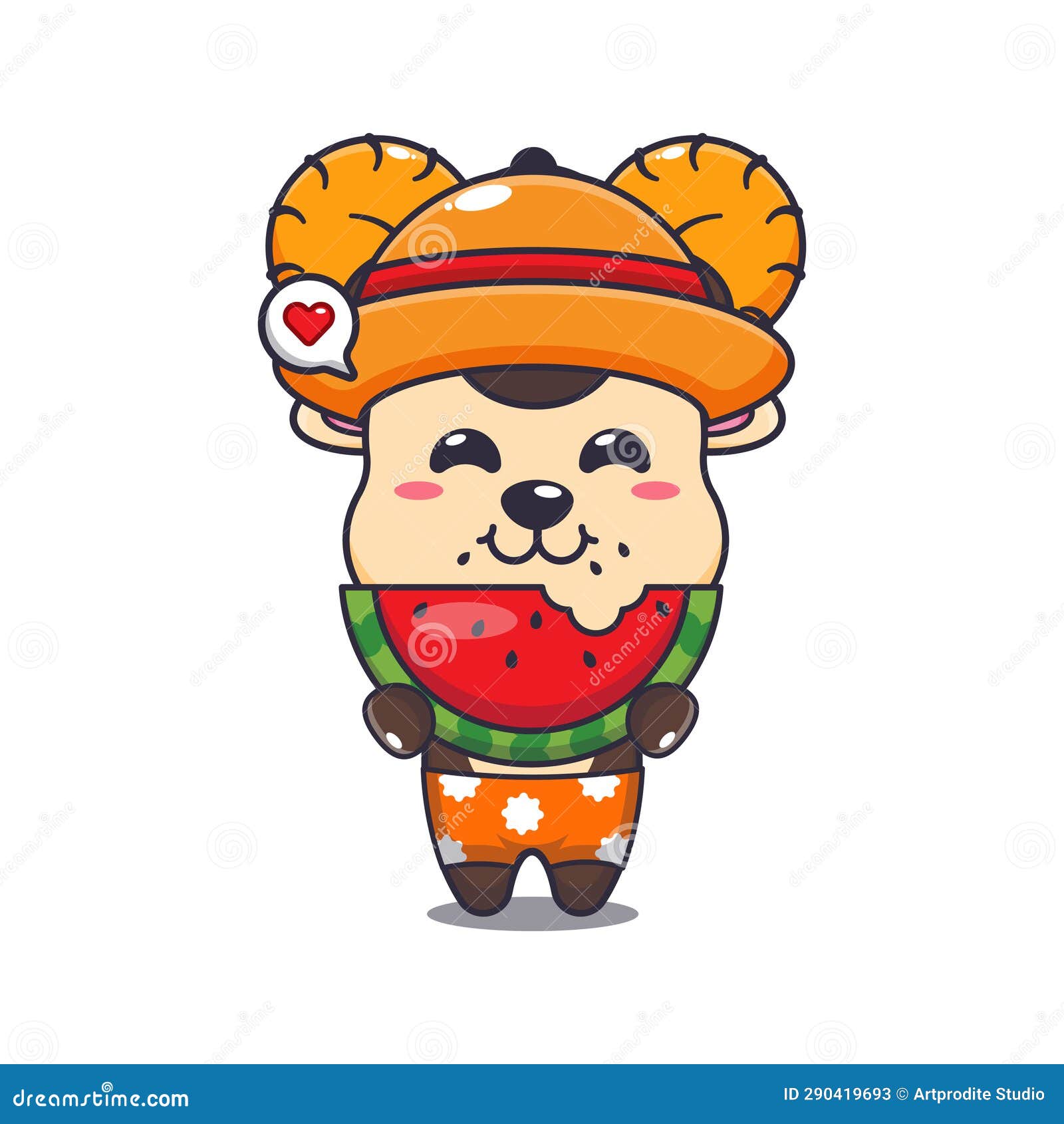 Cute Ram Sheep Eating Fresh Watermelon Cartoon Illustration Stock ...
