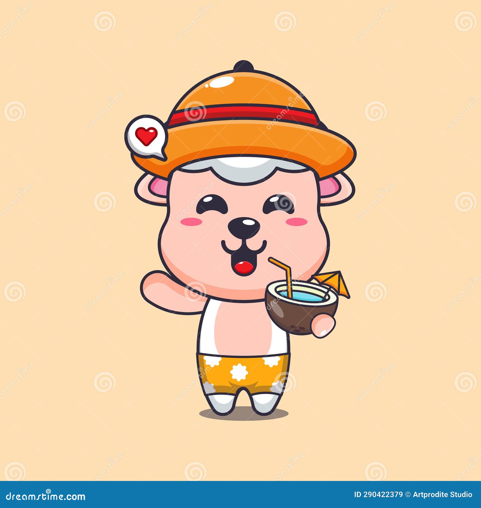 Cute Sheep Drink Coconut Cartoon Illustration. Stock Vector ...