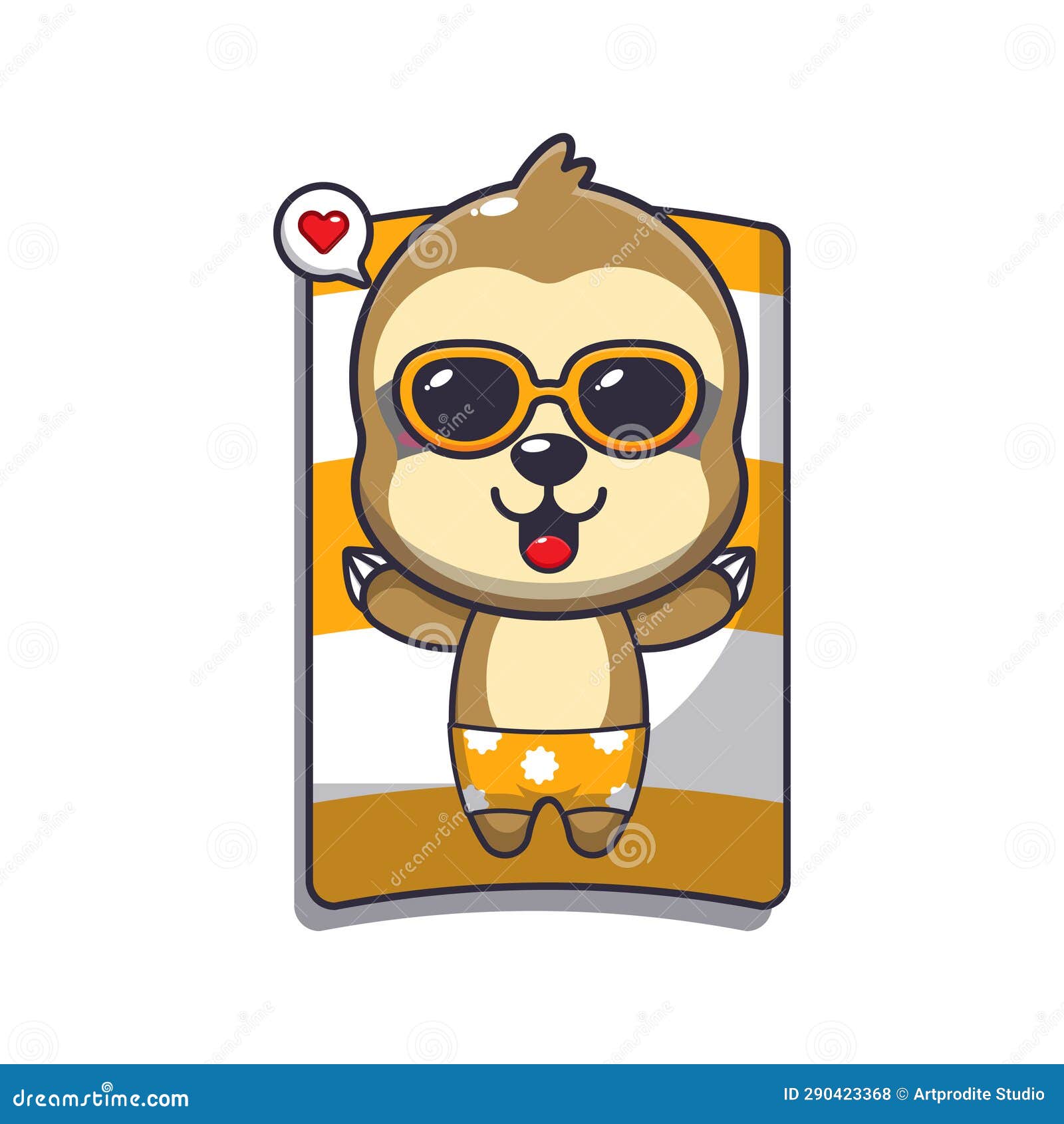 Cute Sloth with Sunglasses Sleep on Beach. Stock Vector - Illustration ...