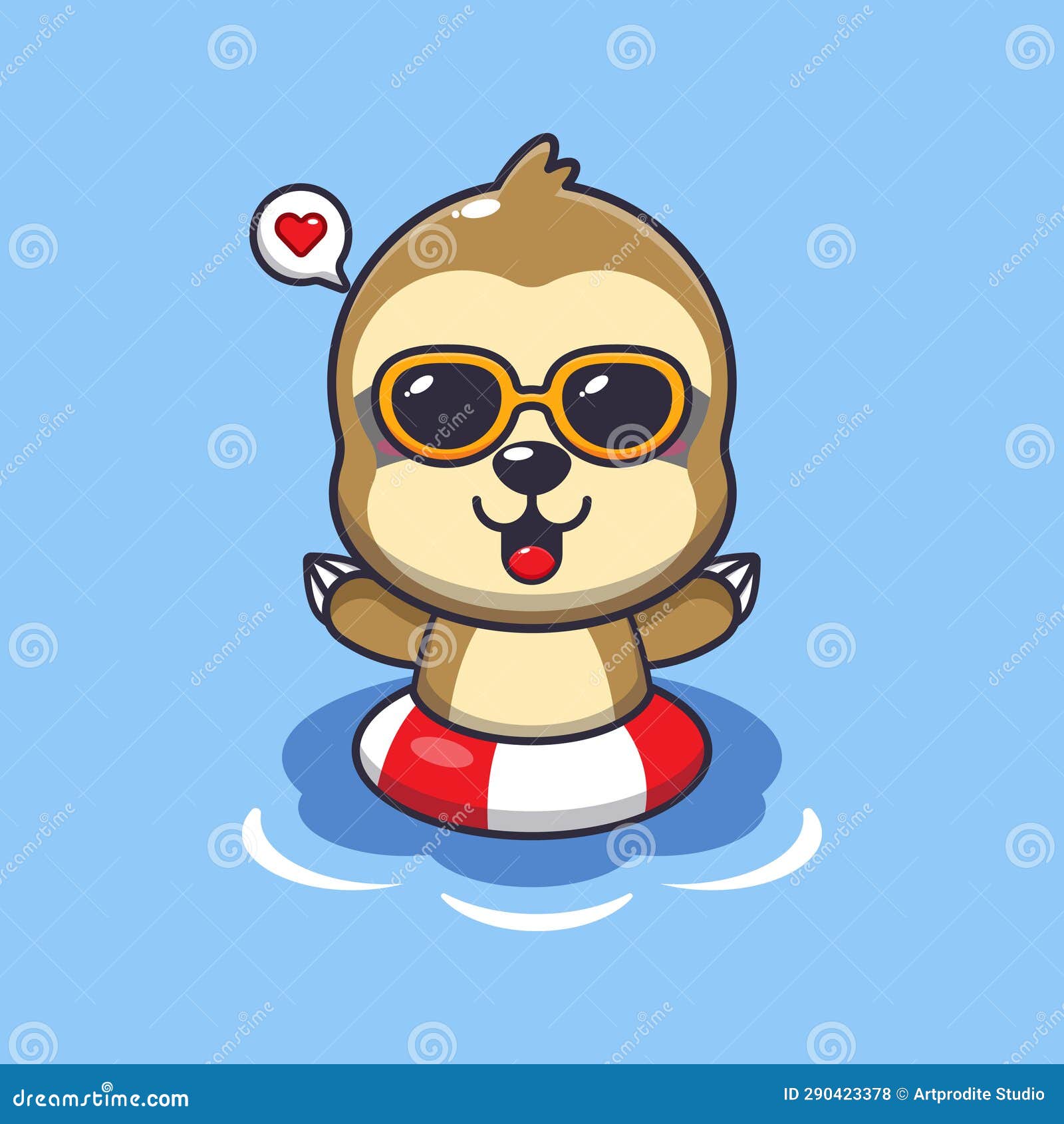 Cute Sloth In Sunglasses Swimming On Beach. Vector Illustration ...