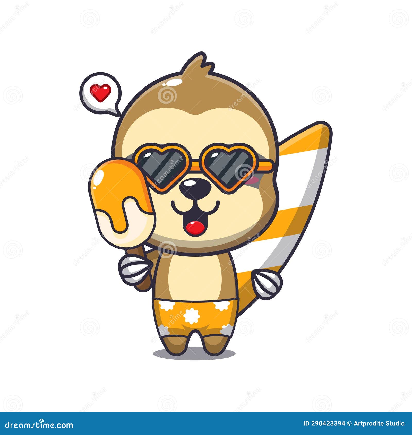 Cute Sloth with Surfboard Holding Ice Cartoon Illustration. Stock ...
