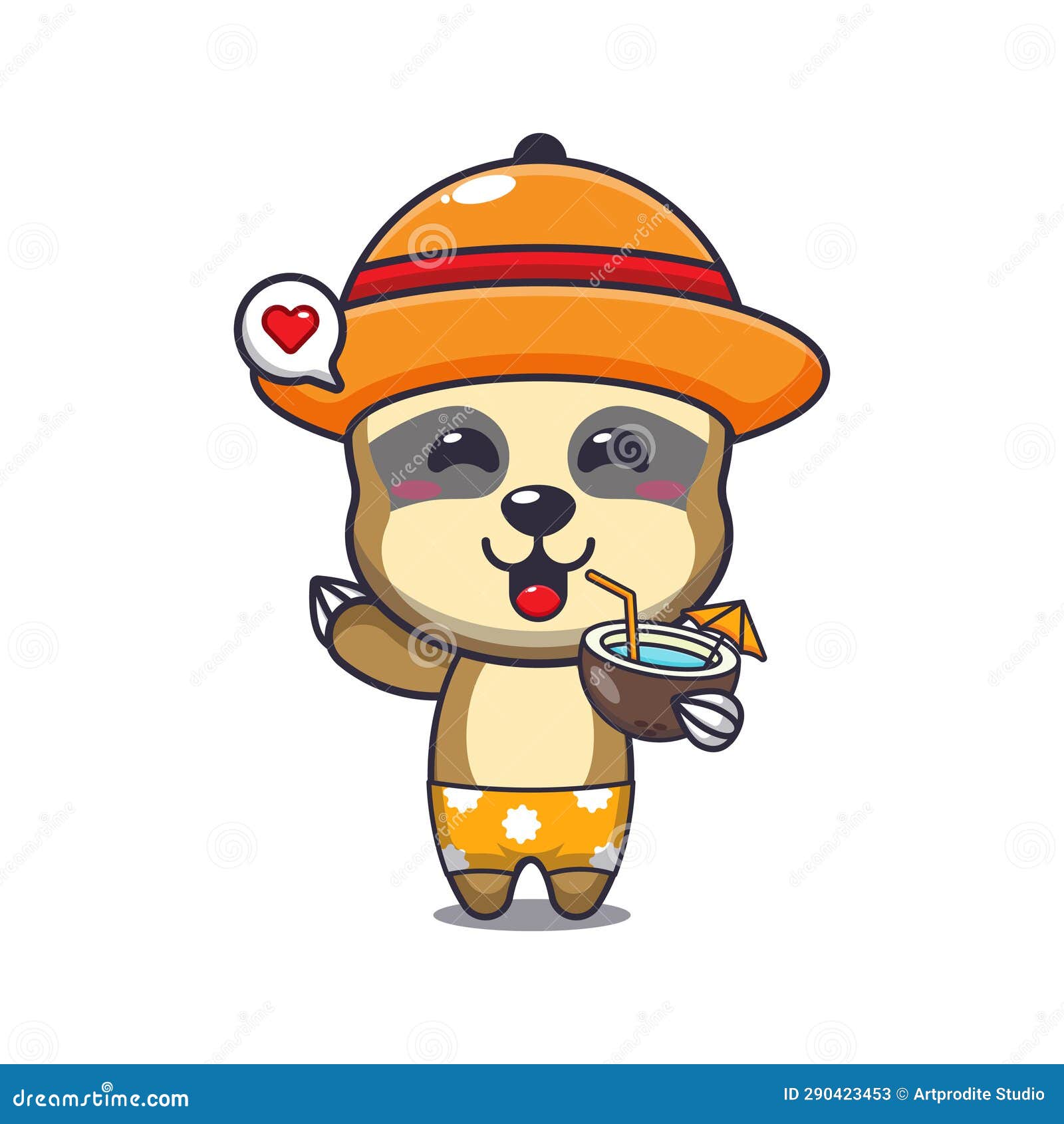 Cute Sloth Drink Coconut Cartoon Illustration. Stock Vector ...