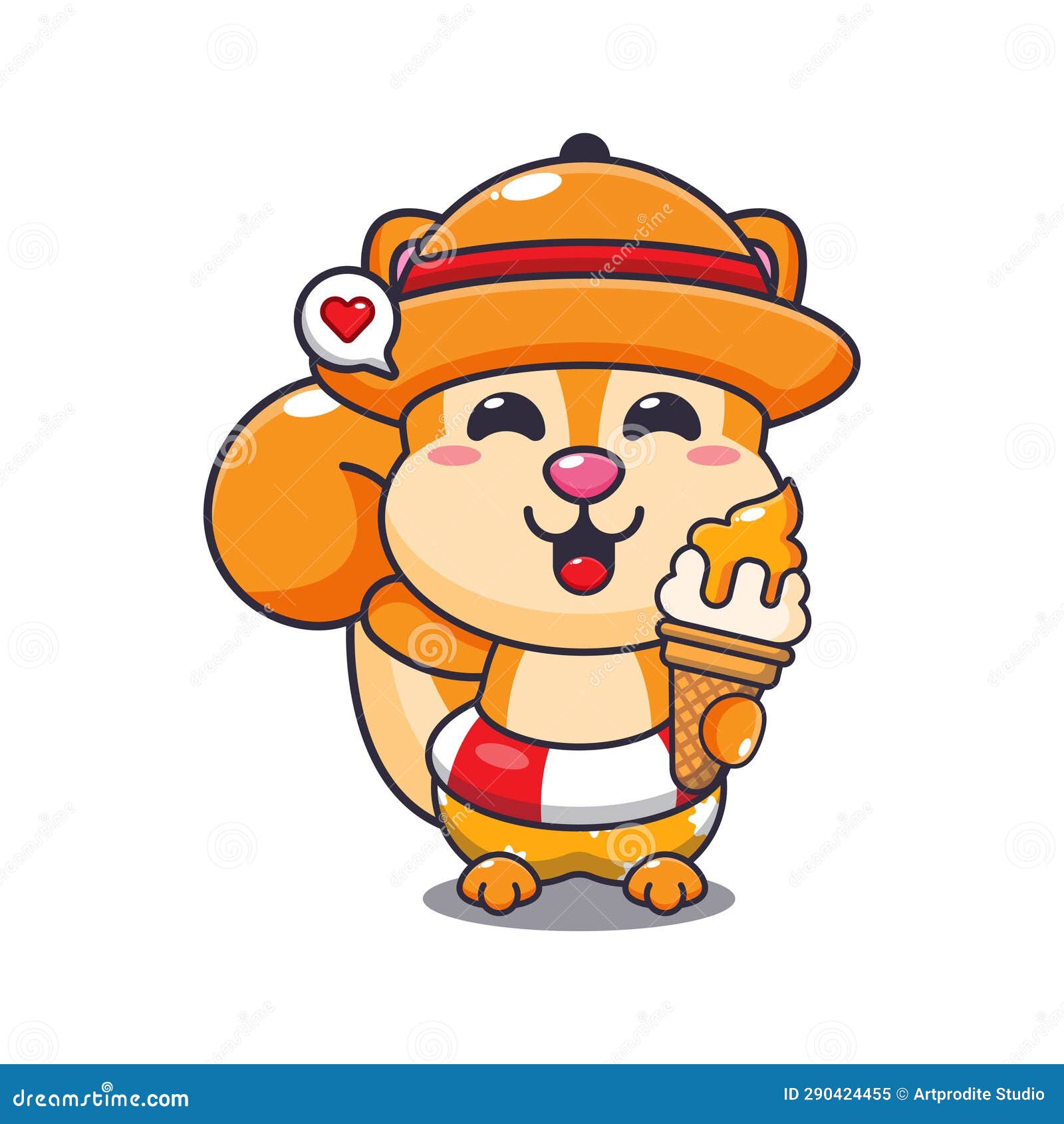 Cute Squirrel with Ice Cream on Beach Cartoon Illustration. Stock ...