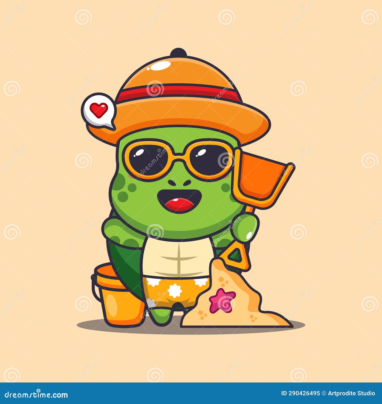 Cute Turtle in Sunglasses Play Sand Beach Cartoon Illustration Stock ...
