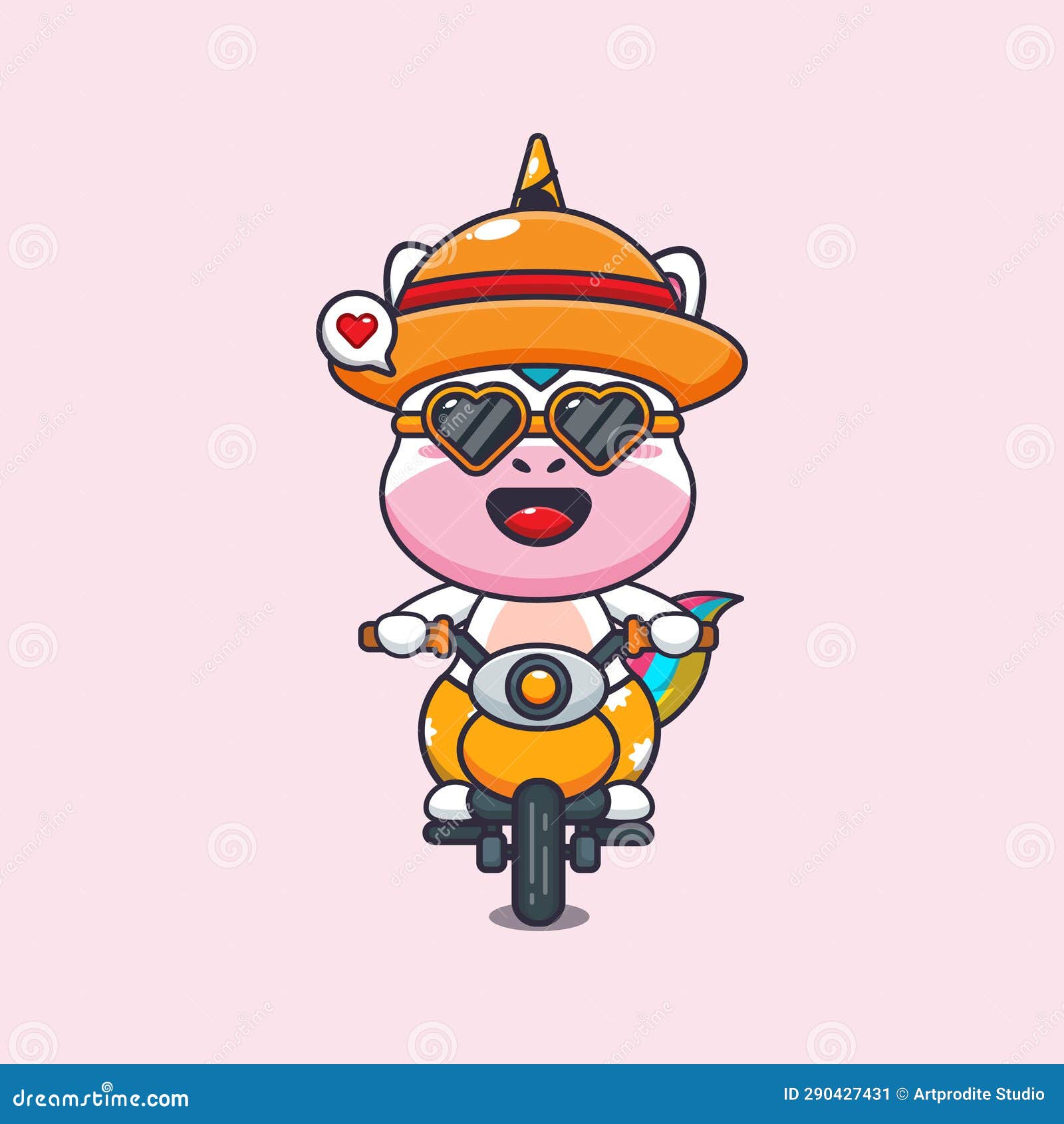 Cool Unicorn with Sunglasses Riding a Motorcycle in Summer Day. Stock ...