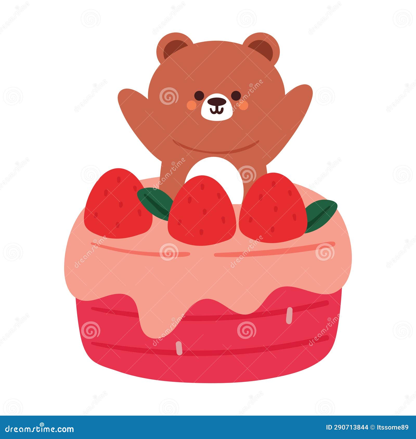 Hand Drawing Cartoon Cute Dessert and Cartoon Bear Sticker Set. Cute ...