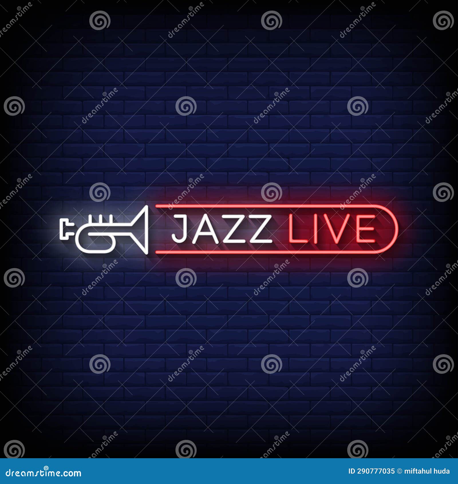 Neon Sign Jazz Live with Brick Wall Background Vector Stock Vector ...