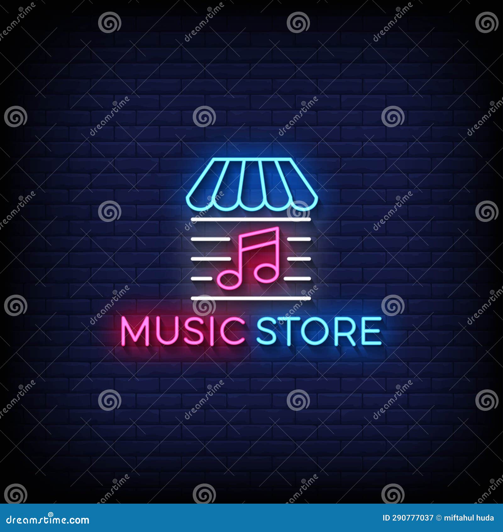 Neon Sign Music Store with Brick Wall Background Vector Stock Vector ...