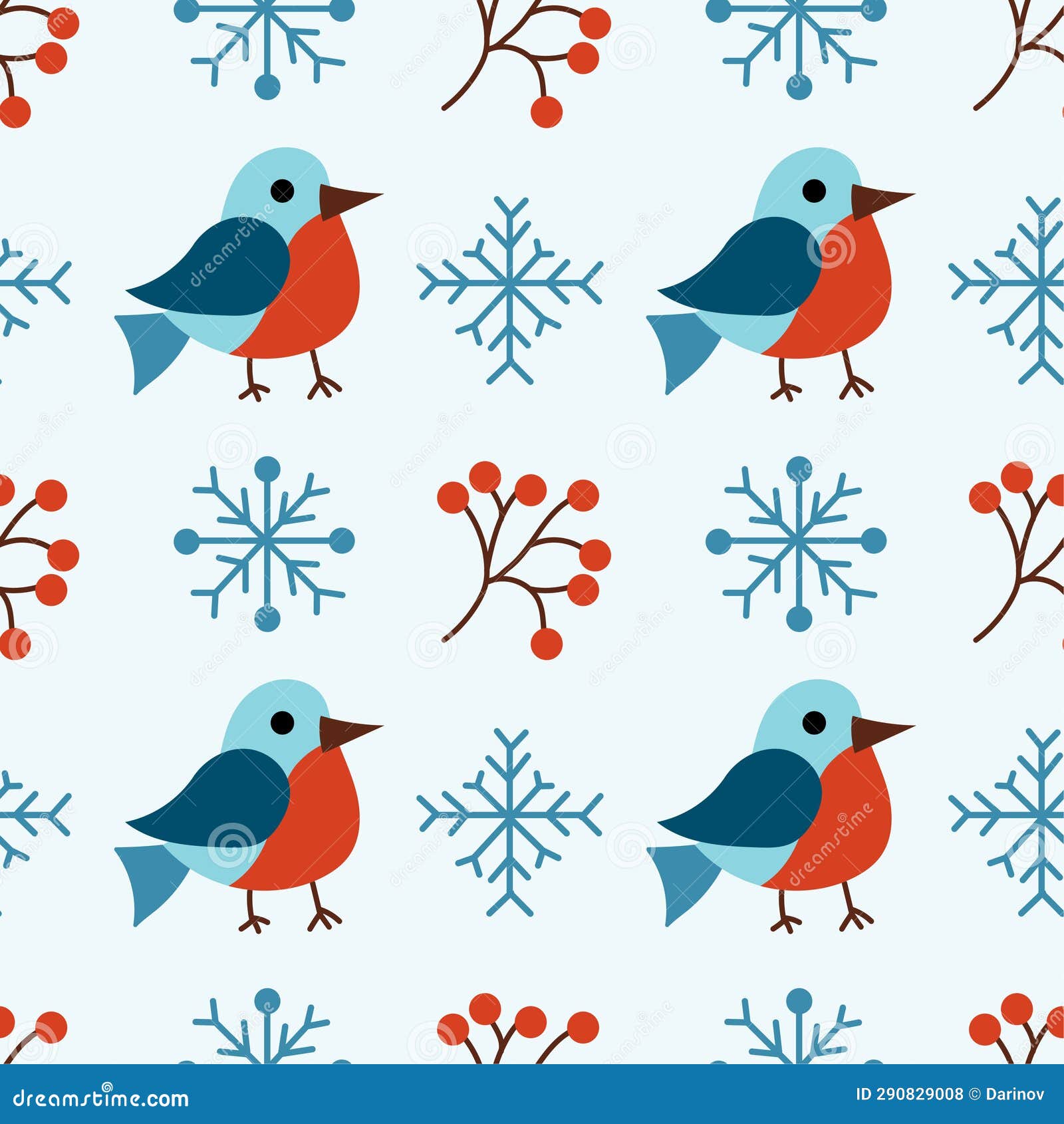 Christmas Winter Seamless Pattern with Cute Birds Bullfinches, Rowan ...