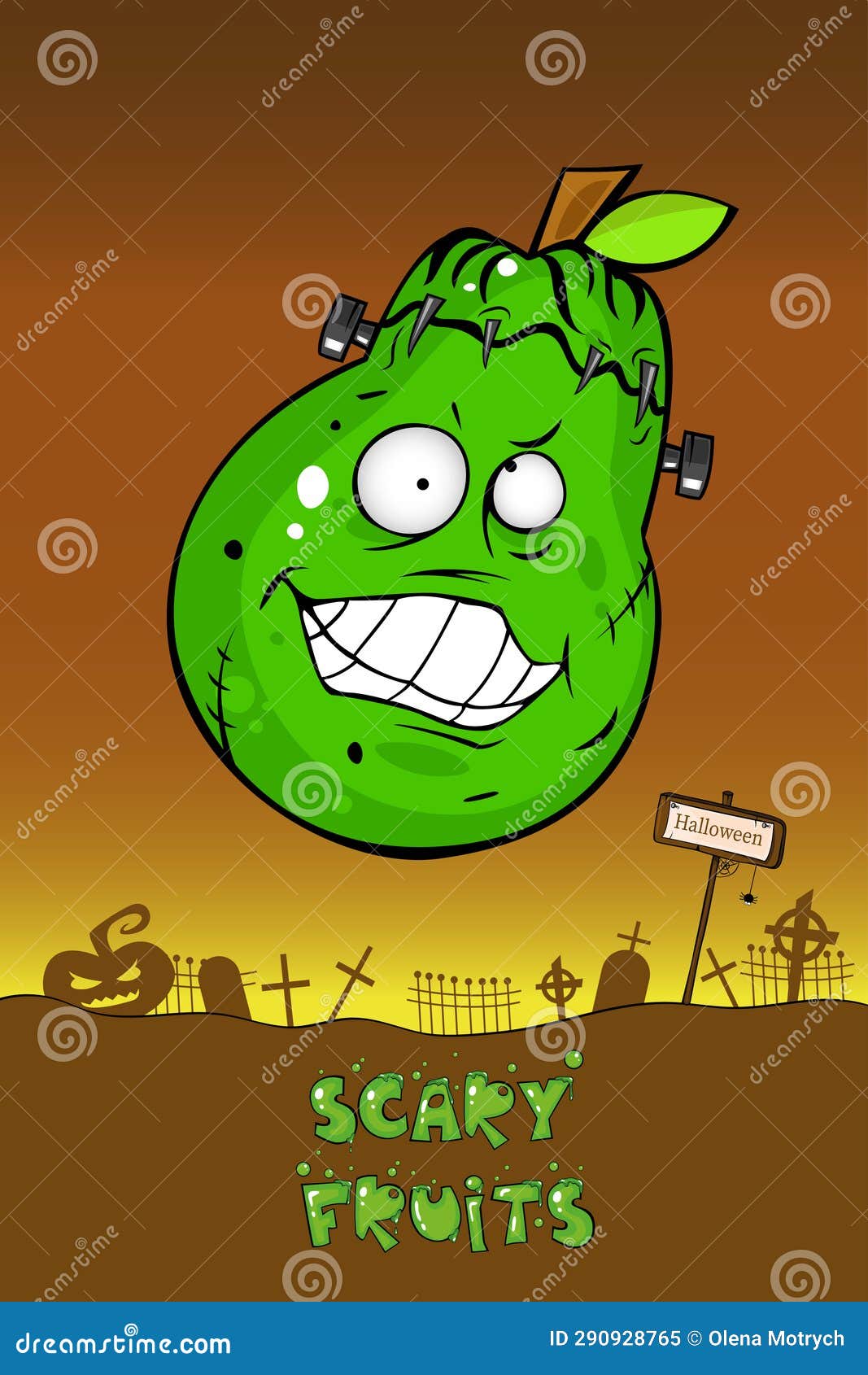Cute Scary Fruit Collection As Halloween Monsters. Pear Character for ...