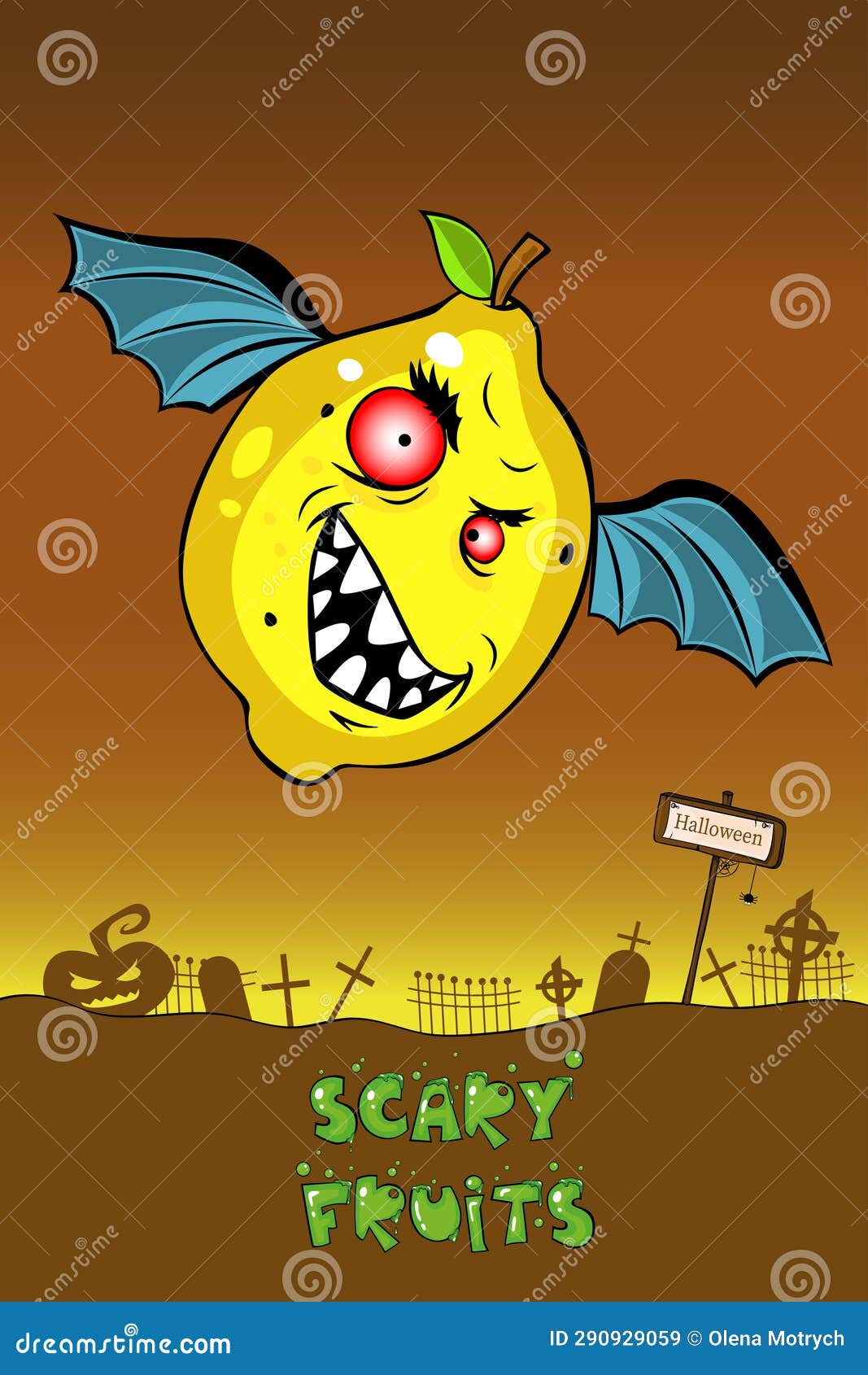 PrintCute Scary Fruit Collection As Halloween Monsters. Lemon Character ...
