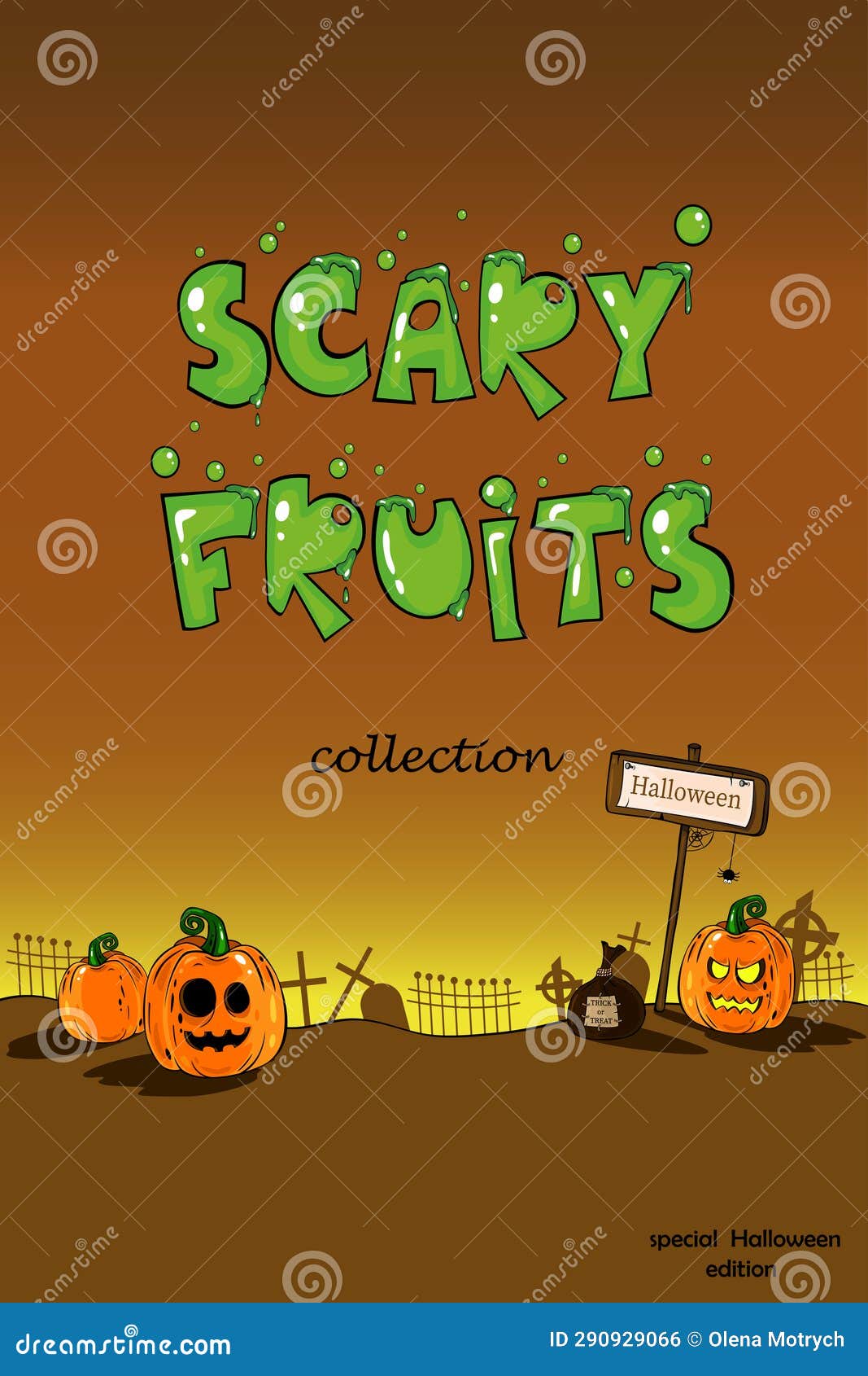 Cute Scary Fruit Collection As Halloween Monsters. Cartoon Character ...
