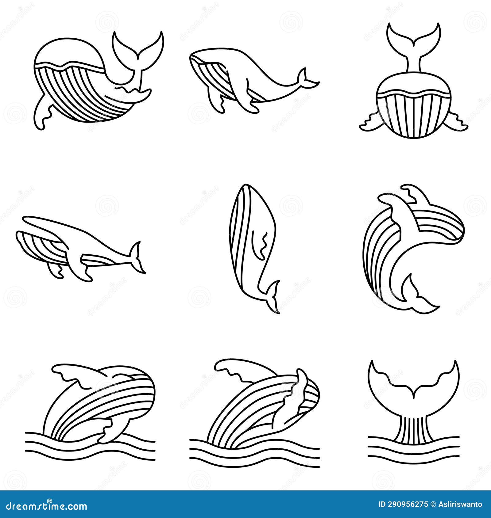 Collection of Line Whale Vector Illustration Stock Vector ...
