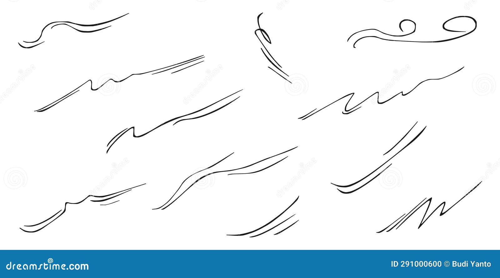 Doodle Wind Lines. Air Sketch. Cartoon Hand Drawn Windmill. Vector Wave ...