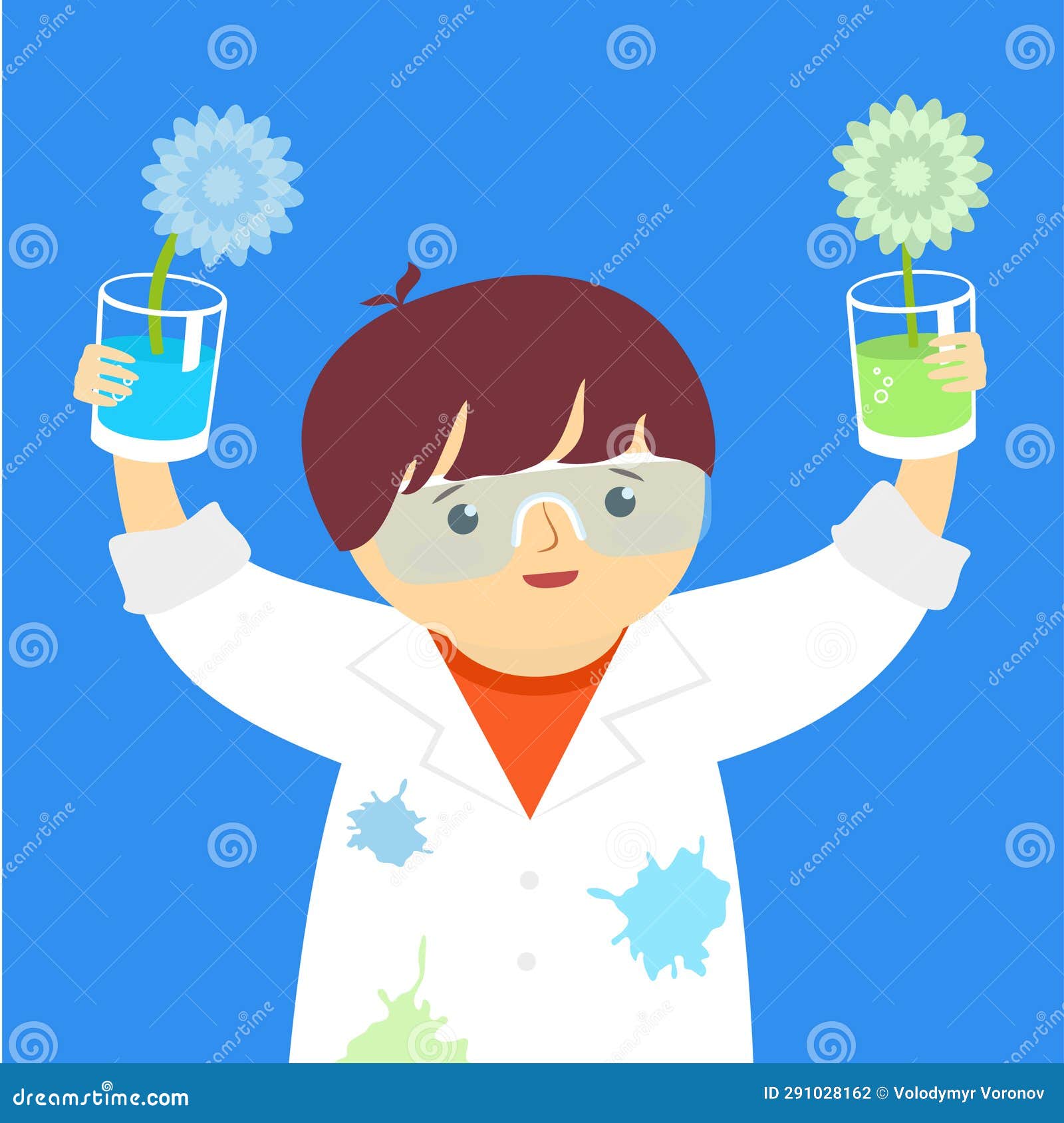 Cute Scientist Boy Character Working On Physics Science Experiment ...