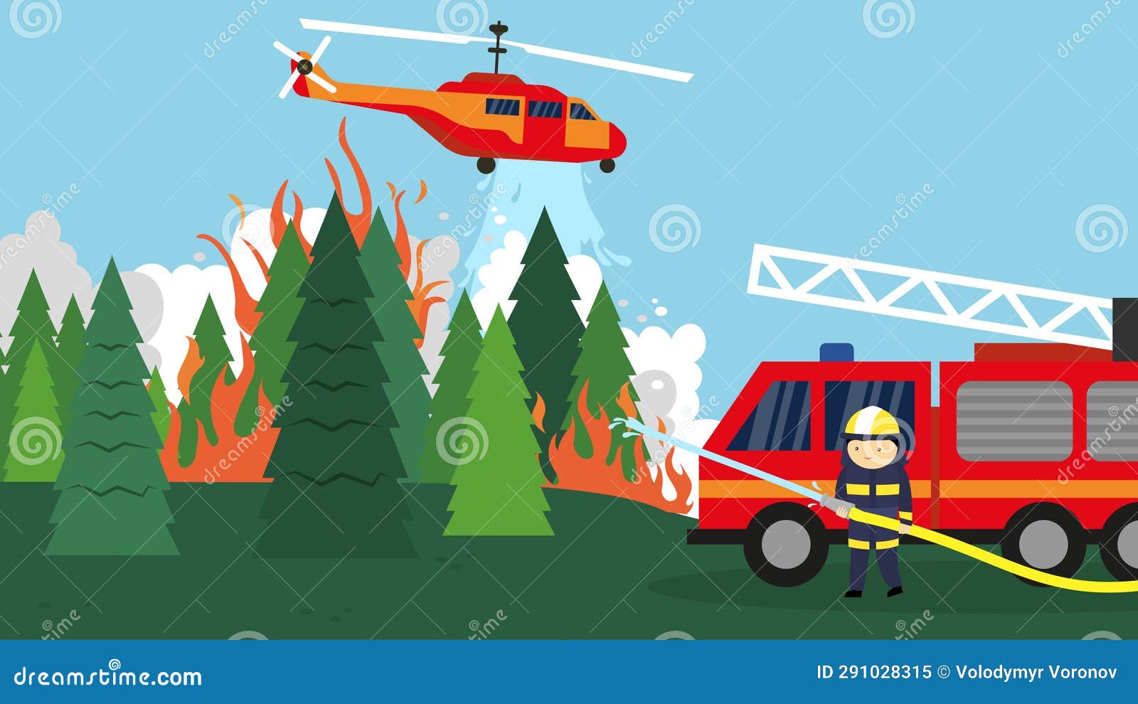 Firefighter Extinguishing a Fire in the Forest. Stock Vector ...