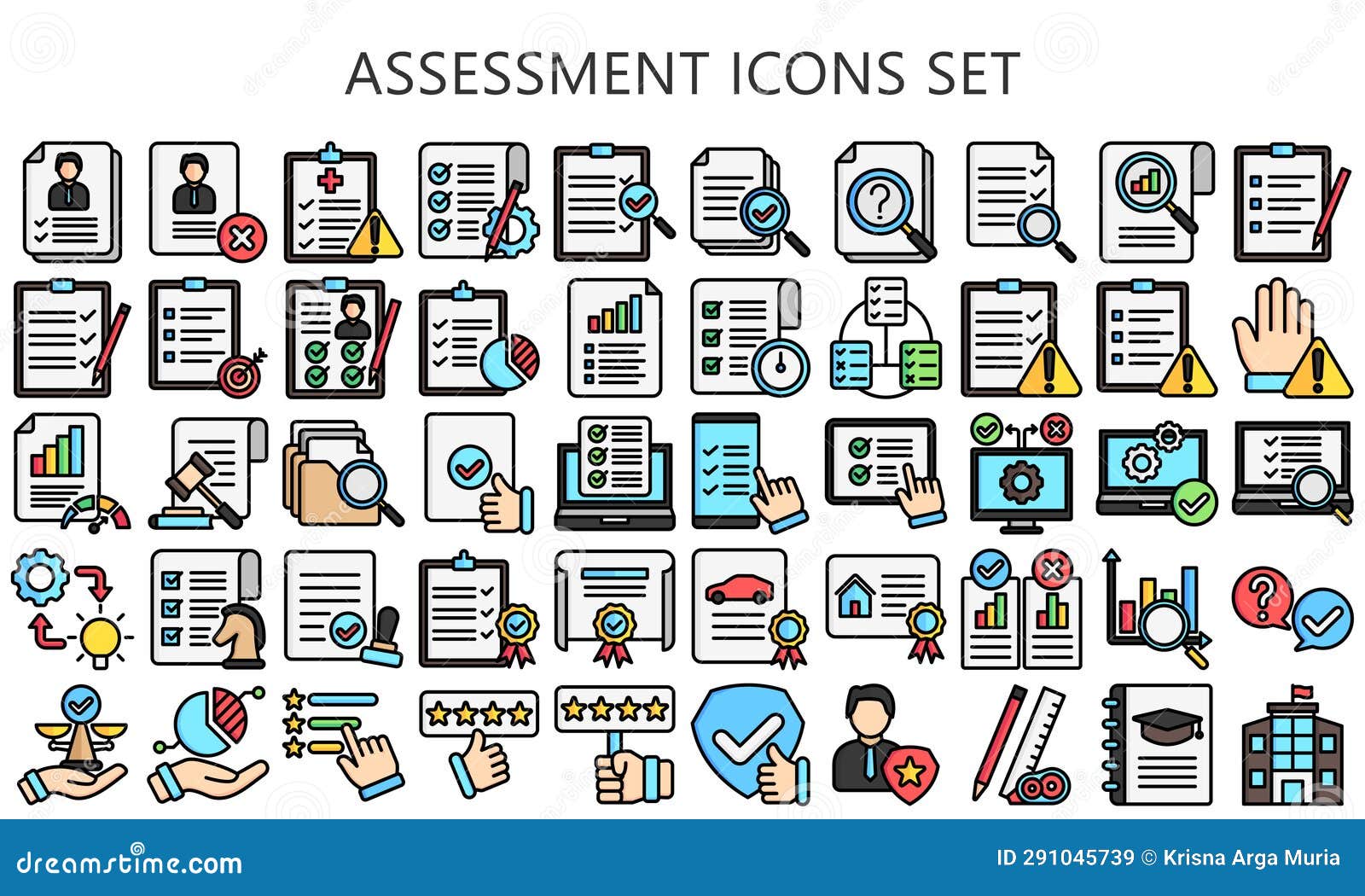 Assessment Lineal Multi Color Icons Pack. Stock Vector - Illustration ...