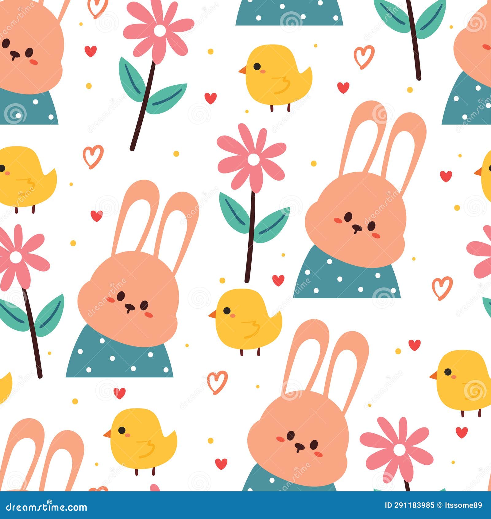Seamless Pattern Cartoon Bunny Stock Illustration - Illustration of ...