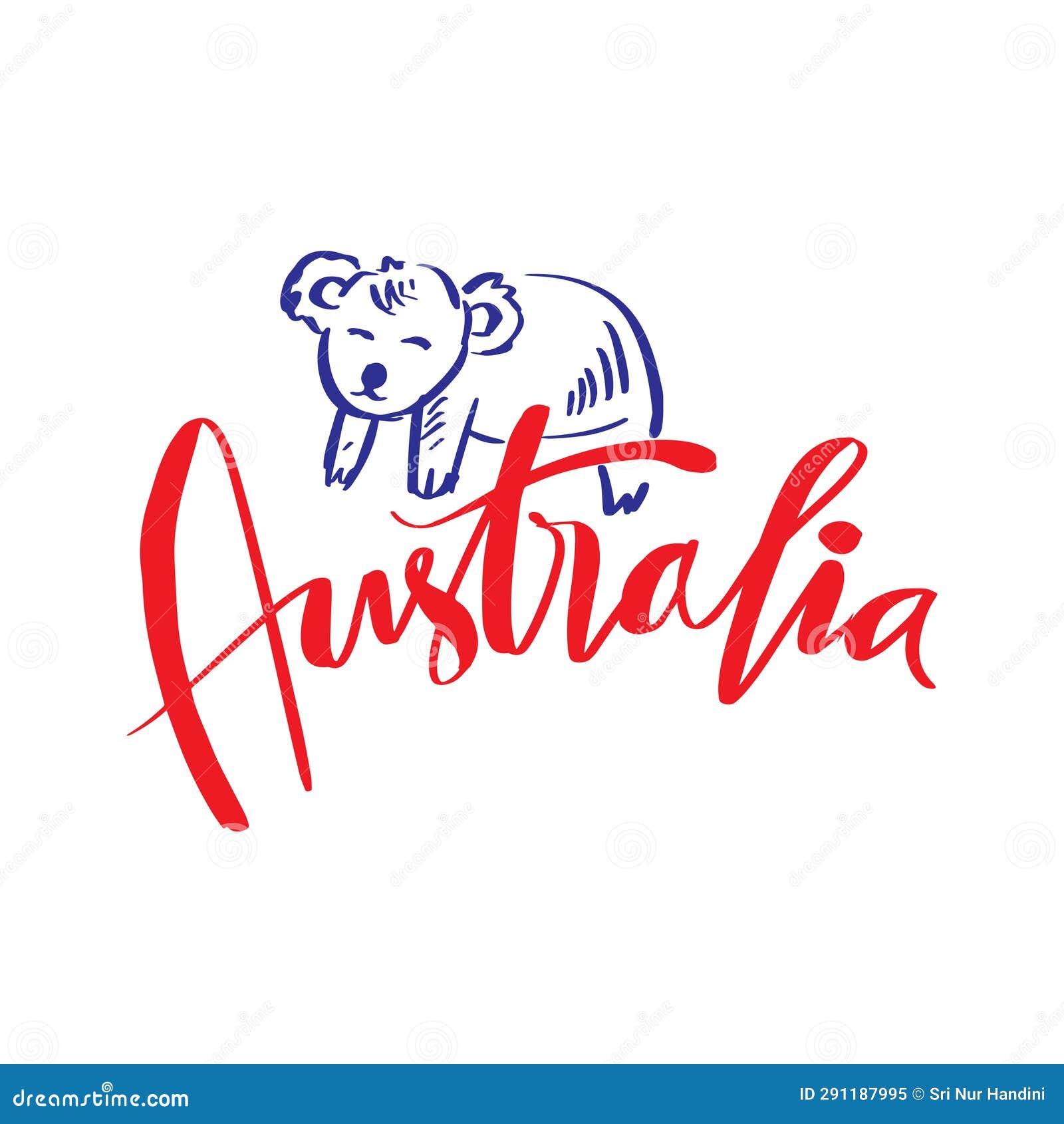 Australia Lettering with Koala. Handwritten Text. Vector Illustration ...