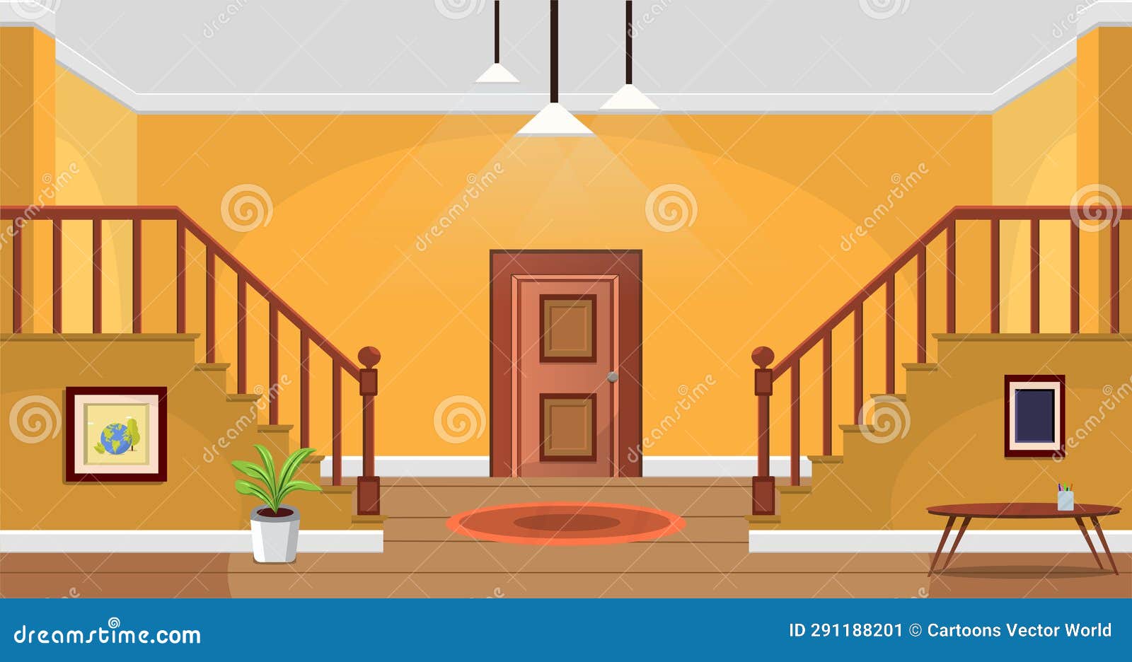 Room Interior, Cartoon Living Room, Big House with Furniture and Stairs ...