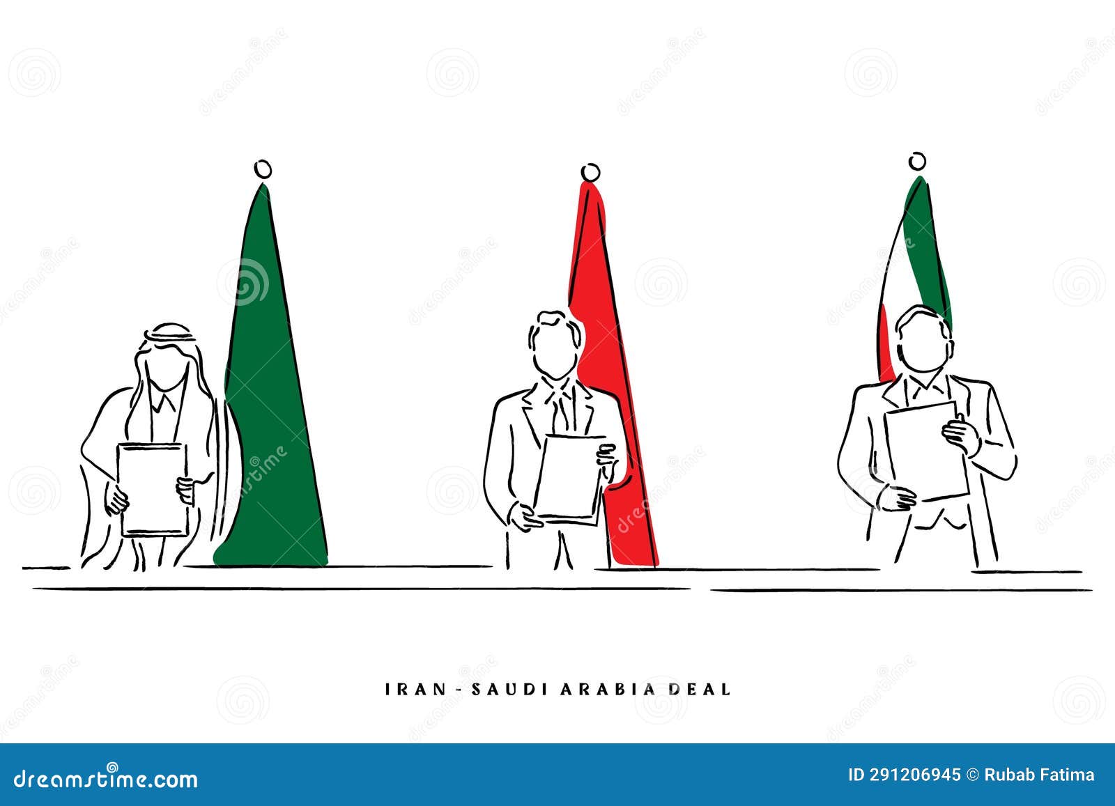 IRAN-SAUDI TREATY stock illustration. Illustration of drawing - 291206945