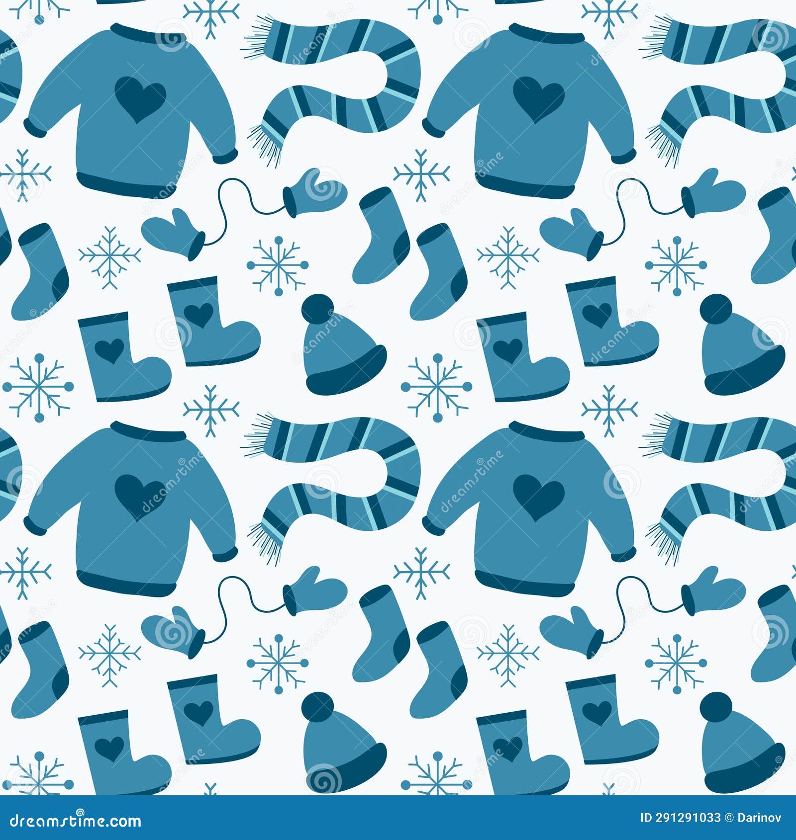 Seamless Pattern with Winter Clothes. Sweater, Socks, Boots, Scarf, Mittens, Hat and Snowflakes ...