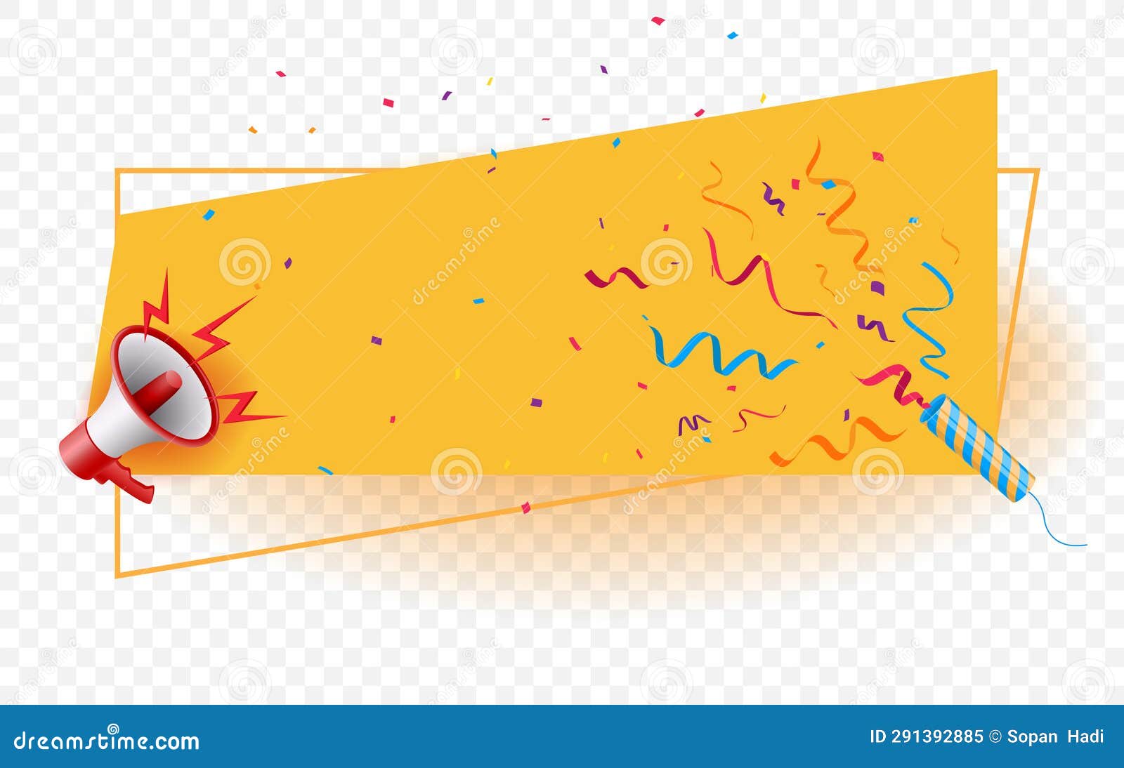 Flat Geometric Sale Banner with Colorful Confetti and Megaphone Stock ...