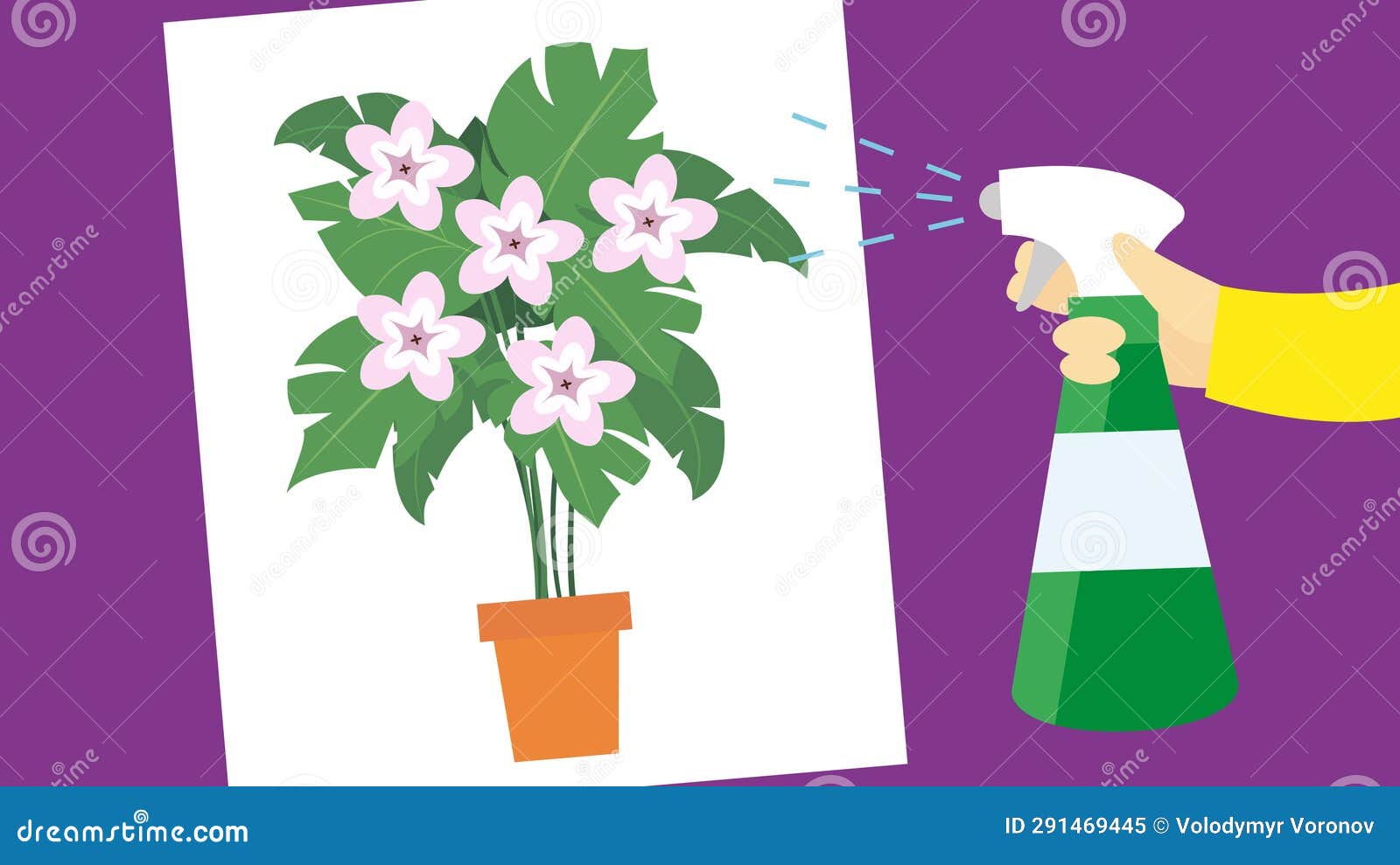 Concept of Hand with Sprayer Spraying Flowers. Stock Vector ...