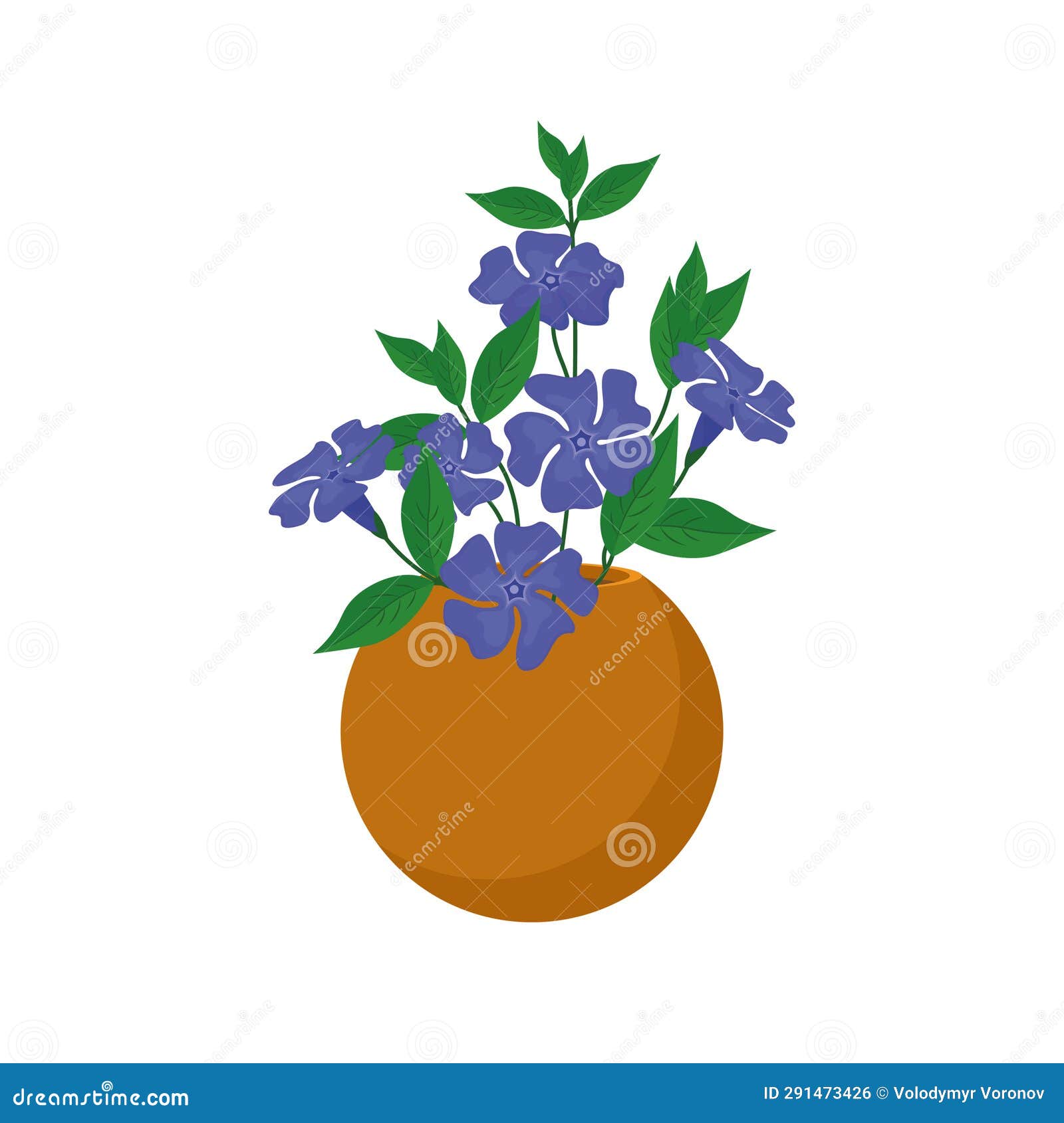Bouquet of Blue Flowers in a Pot. Stock Vector - Illustration of ...