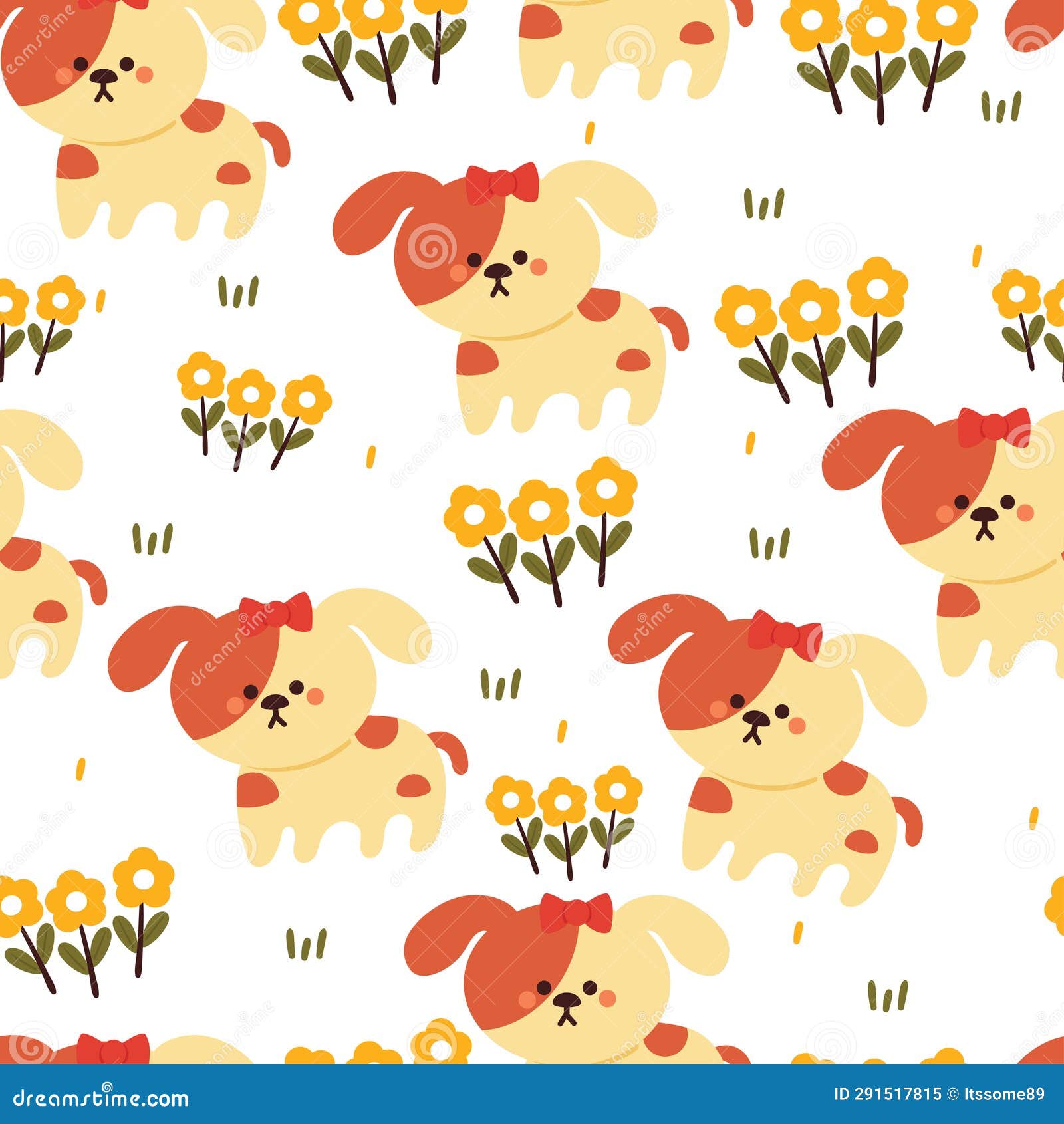 Seamless Pattern Cartoon Puppy and Flower Stock Illustration ...