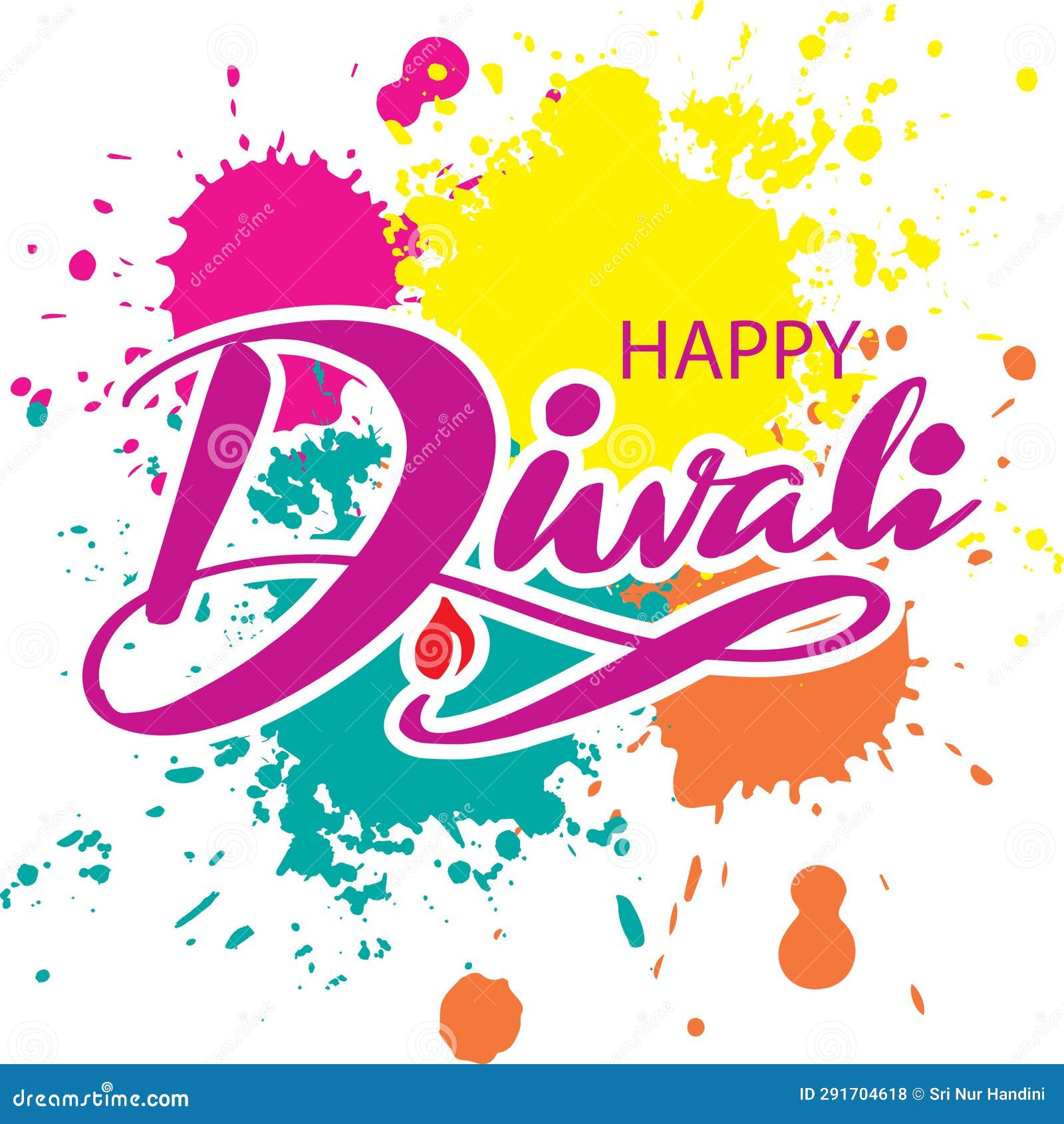 Happy Diwali Hand Lettering on Splash Paint Background. Stock ...