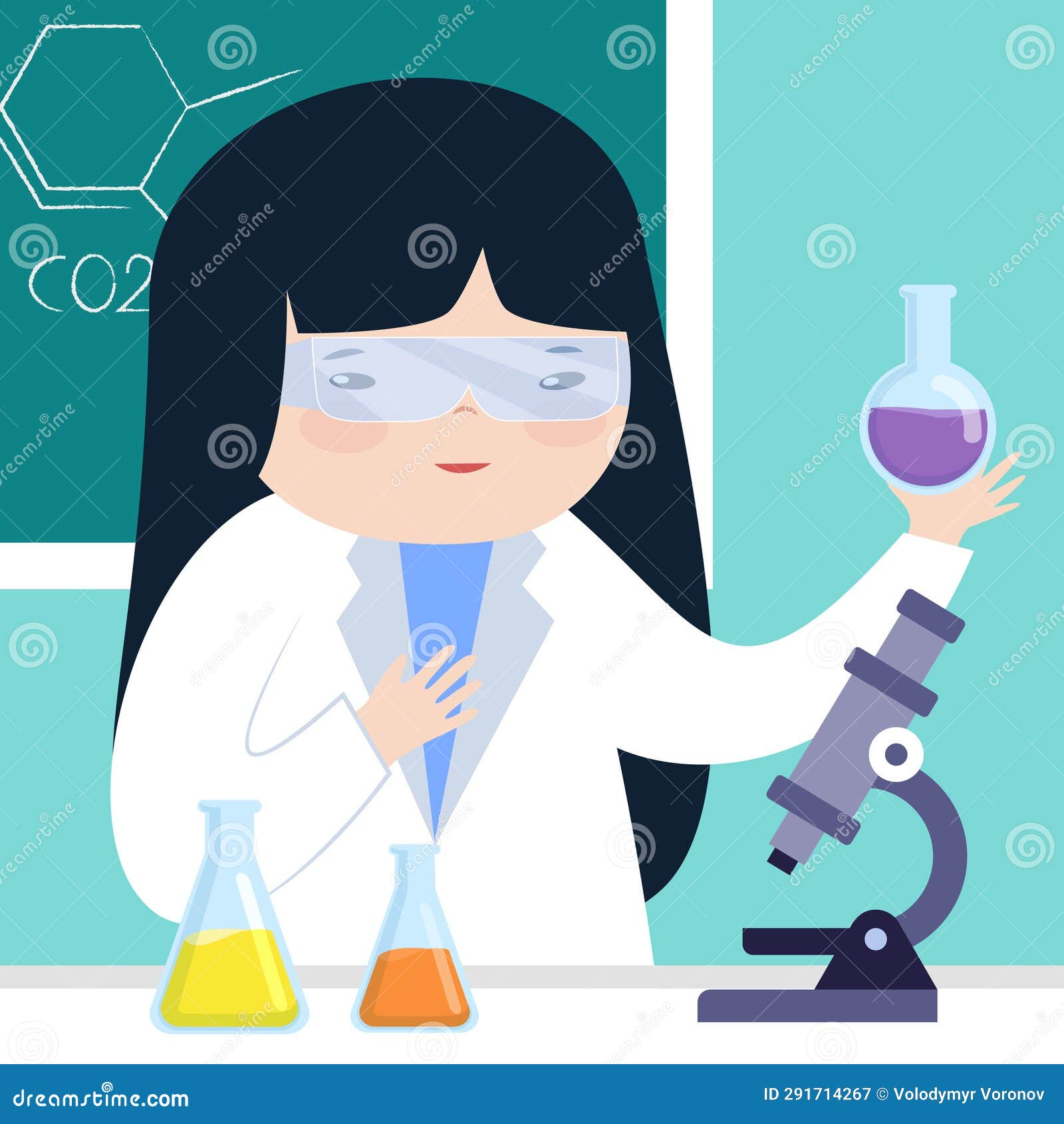 Scientist Woman Working in Laboratory. Vector Illustration Stock Vector ...