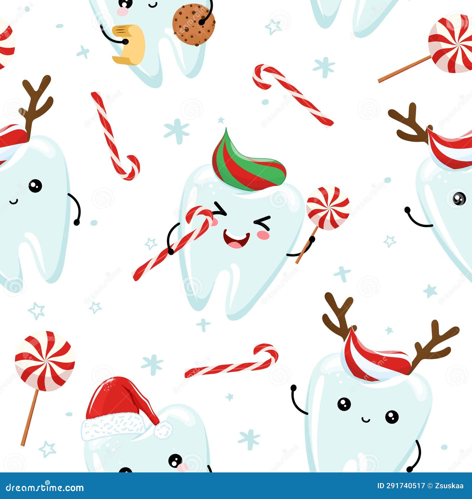 Christmas Pattern Witch Cute Molar Teeth - Funny Hand Drawn Doodle ...