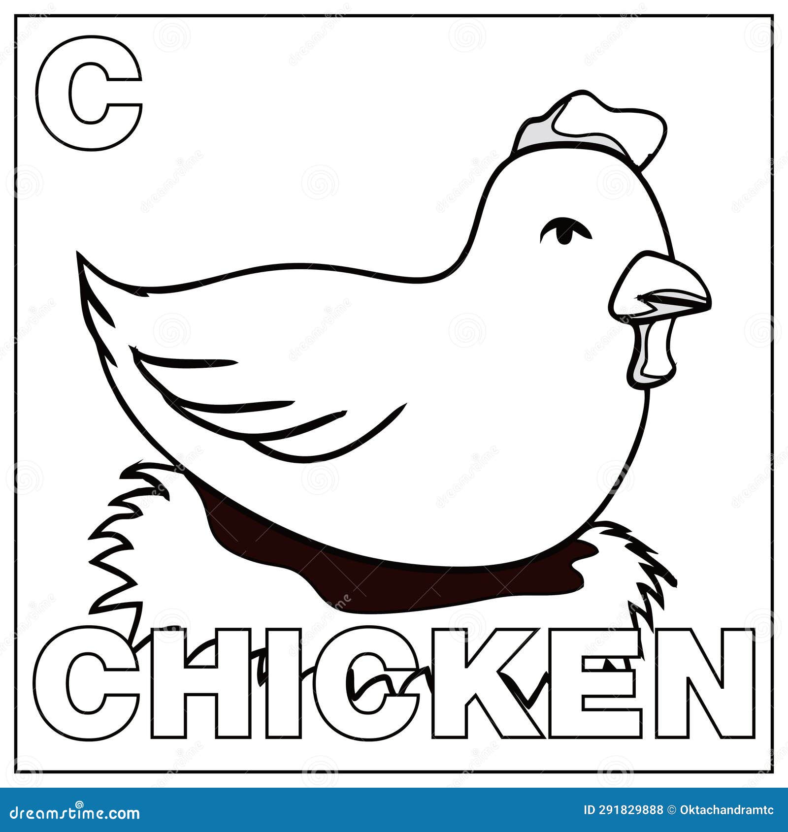 Coloring Book for Children. Alphabet C Chicken. Vector Illustration ...