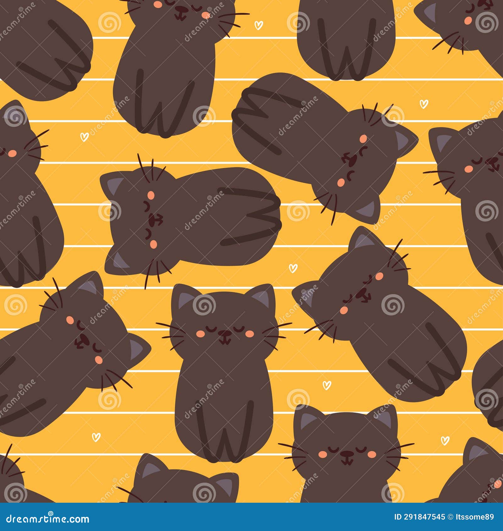 Seamless Pattern Cartoon Cat Stock Illustration - Illustration of heart ...