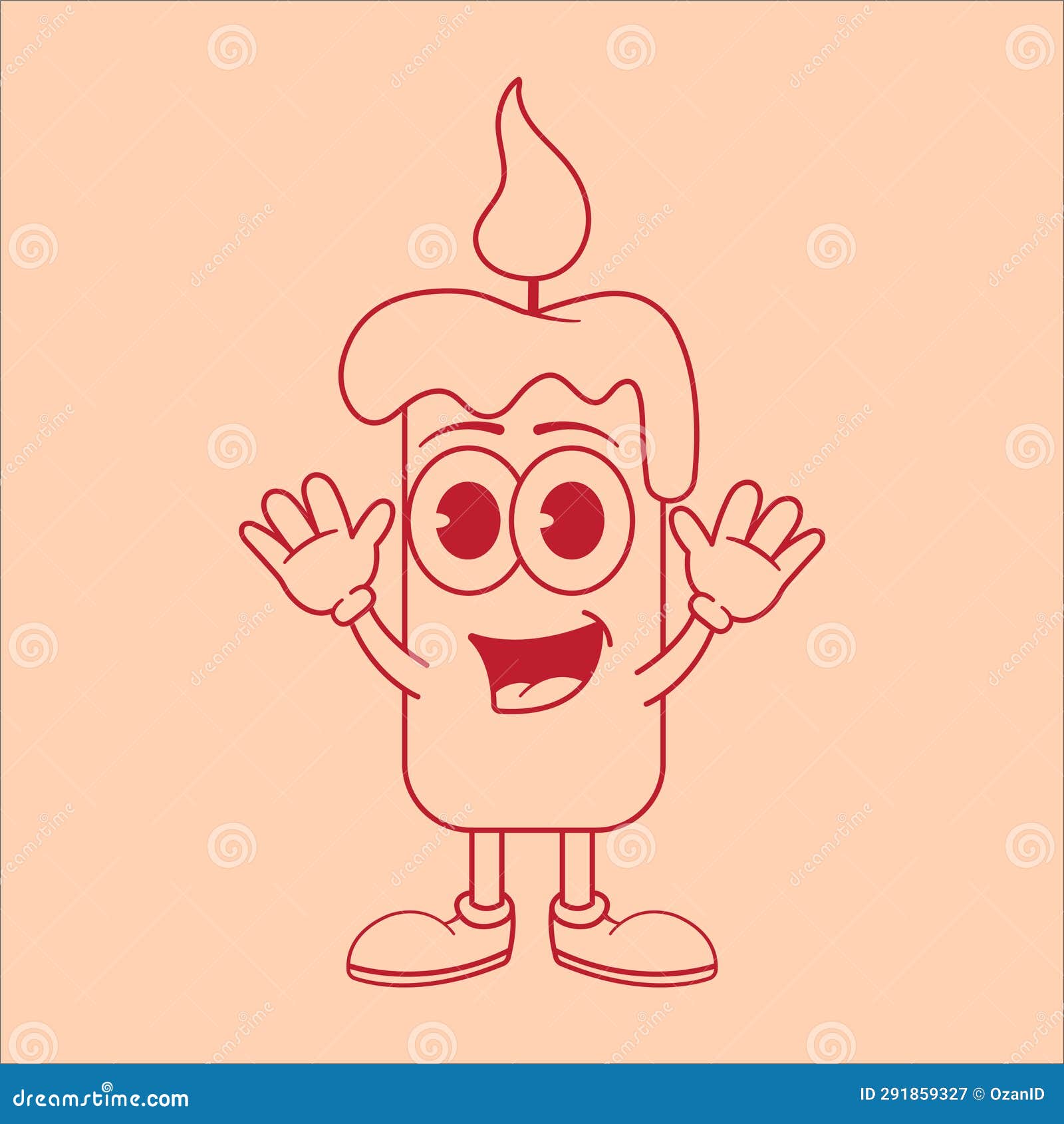 Cute Cartoon Candle Character Design. Vector Illustration in Line Art ...