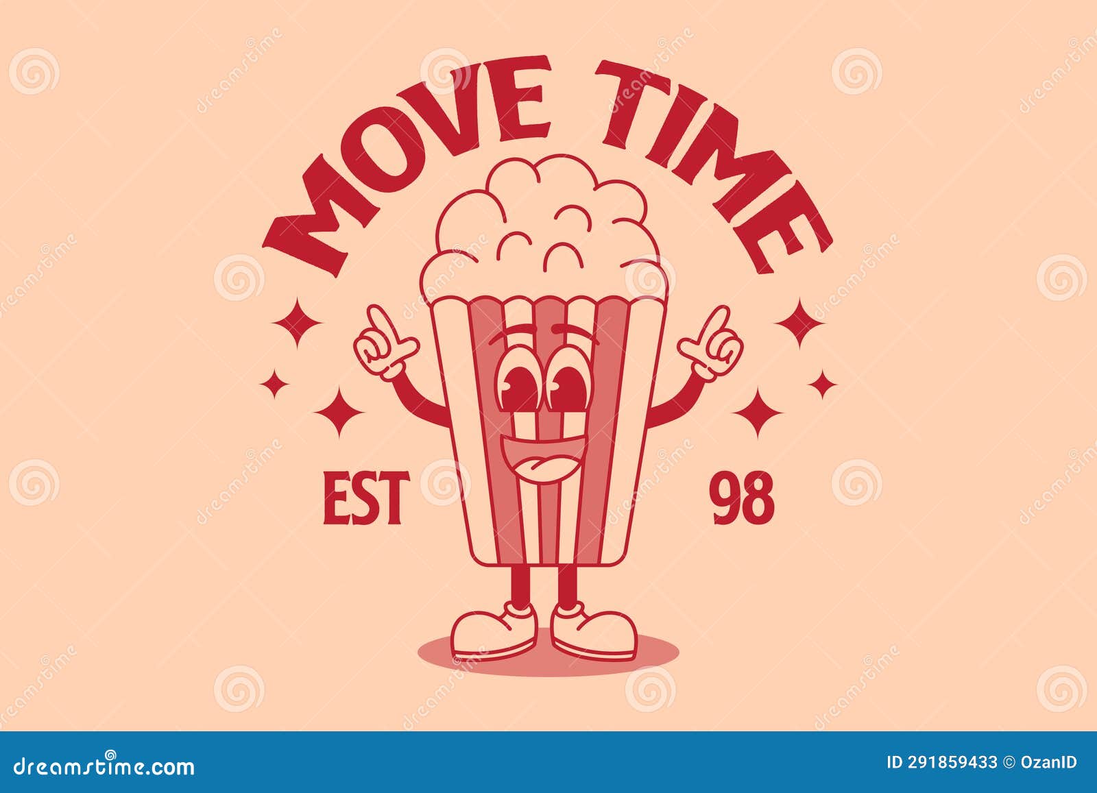 Movie Time Concept with Icon Design, Popcorn Mascot Vector Illustration ...