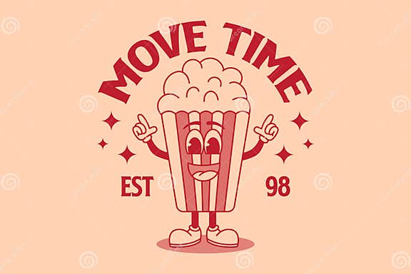 Movie Time Concept with Icon Design, Popcorn Mascot Vector Illustration ...