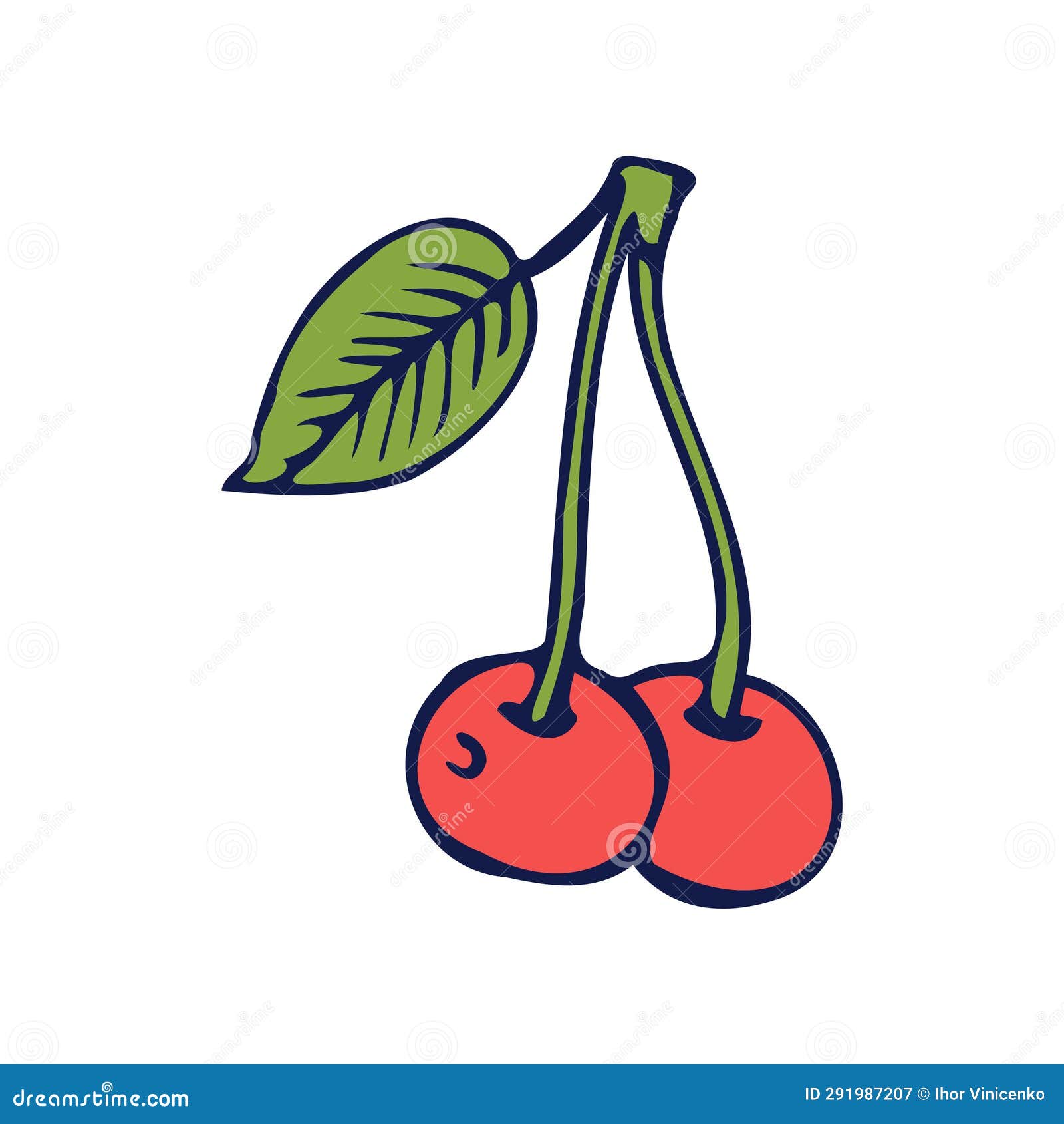 Cherry drawing. Line art stock vector. Illustration of ripe - 291987207