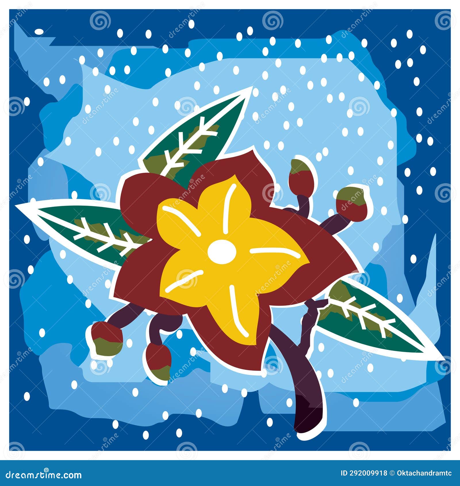 Winter Card with a Flower and Snowflakes. Vector Illustration. Flower ...