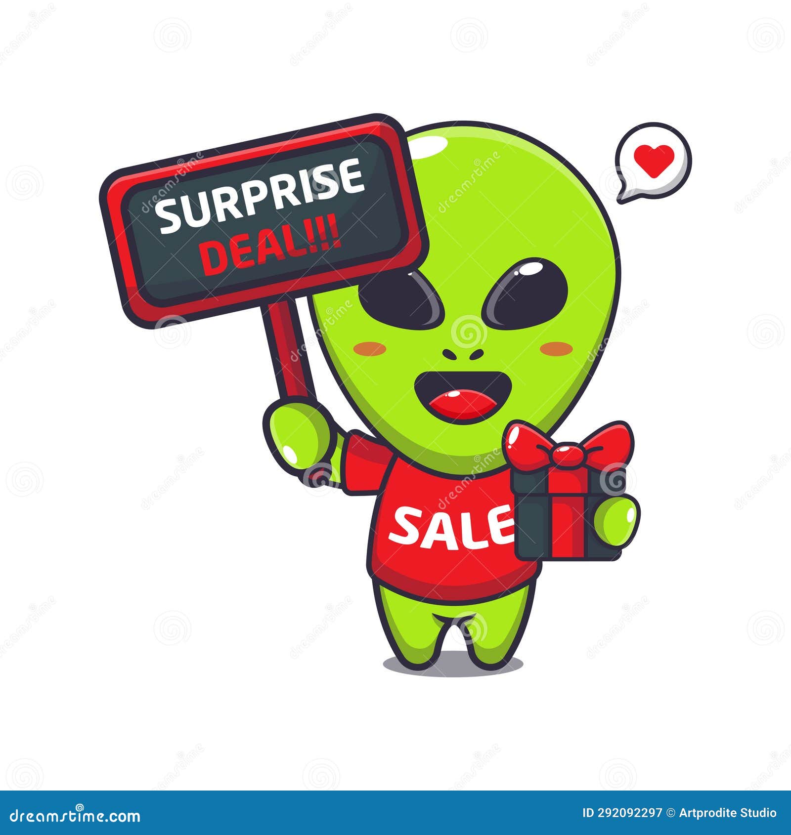 Cute Alien with Promotion Sign and Gift Box in Black Friday Sale ...