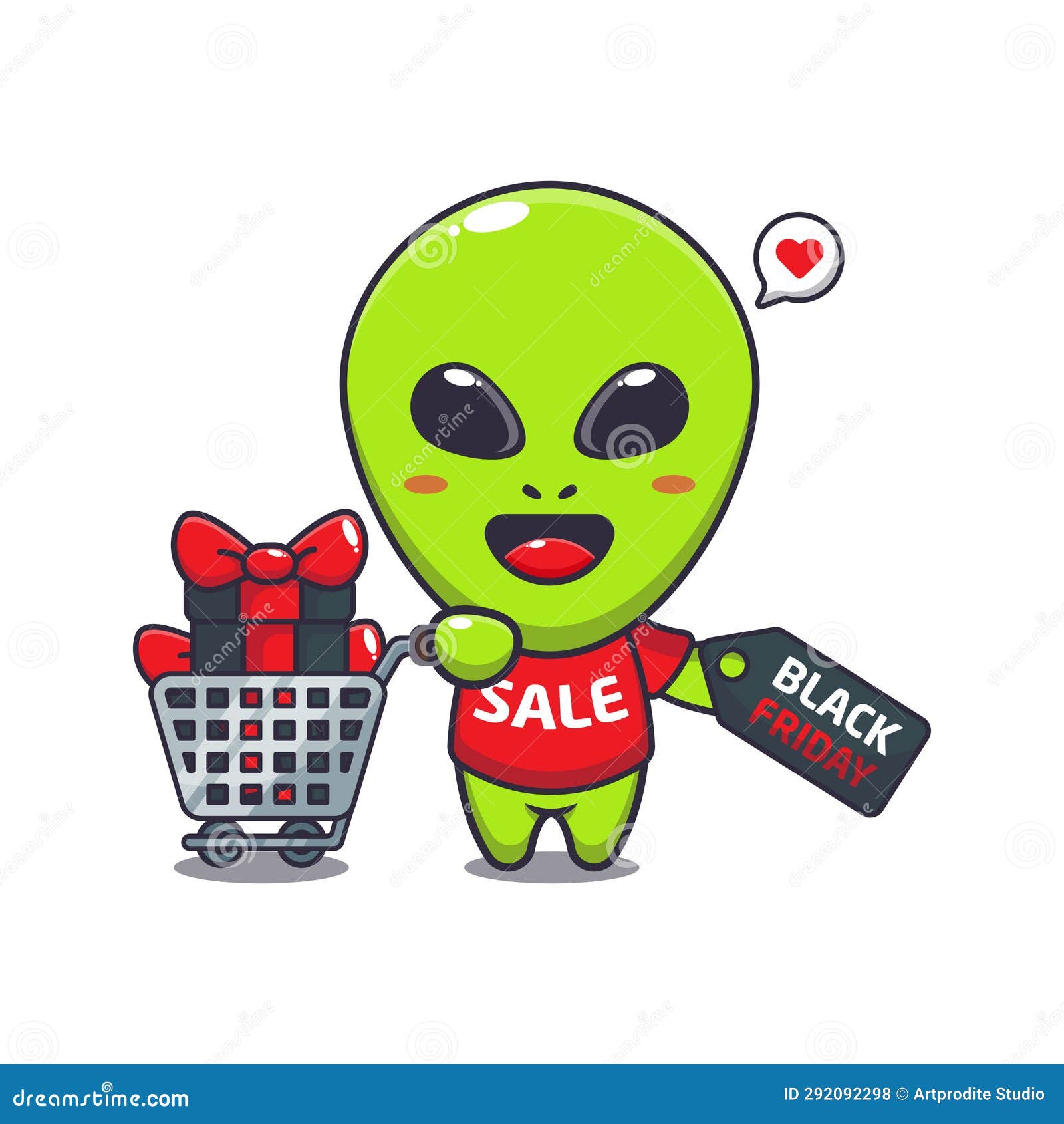 Cute Alien with Shopping Cart and Discount Coupon Black Friday Sale ...